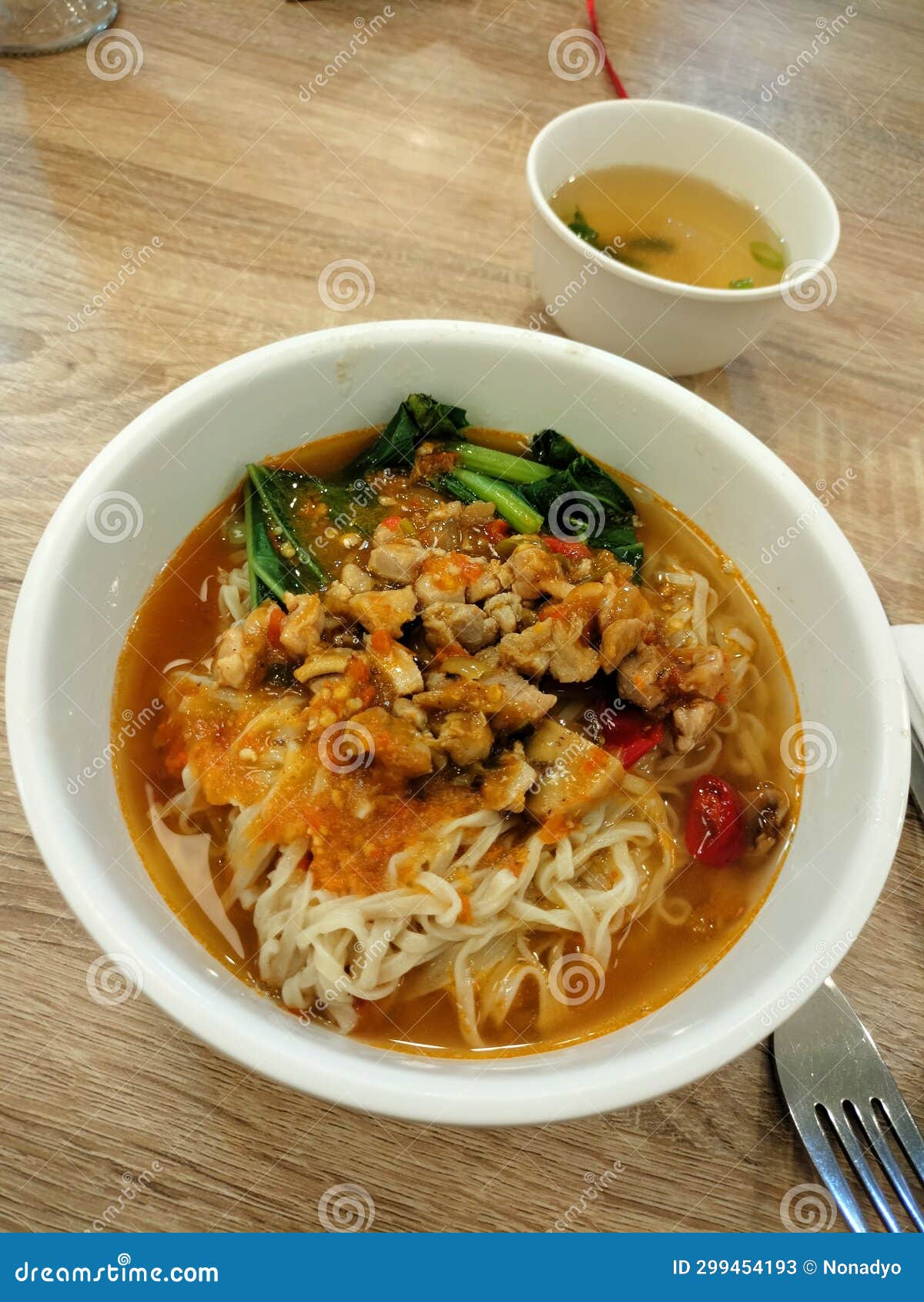 Spicy chicken noodles stock image. Image of yummy, noodles - 299454193