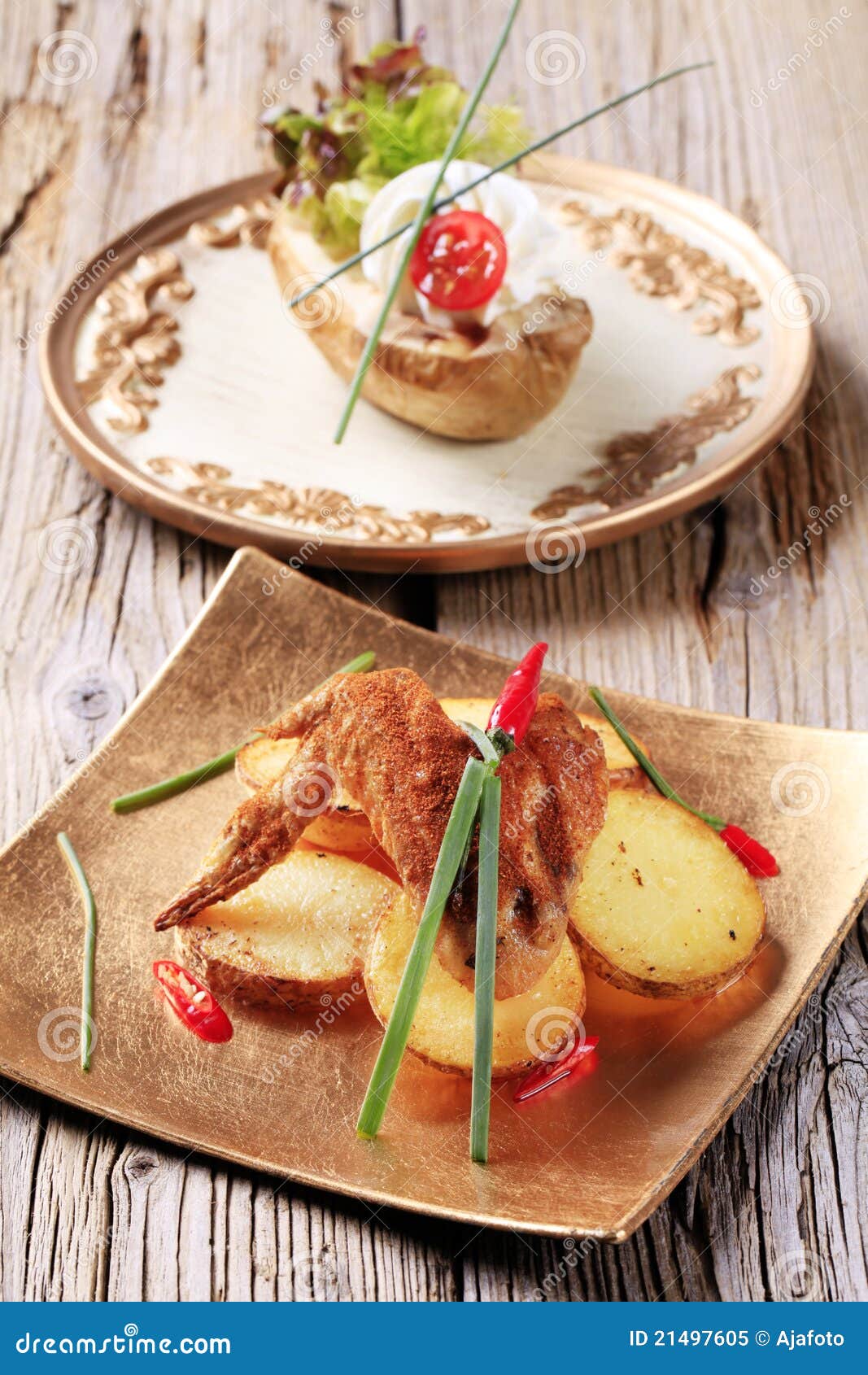 Spicy Chicken Wing and Potatoes Stock Image - Image of cooked, meal ...