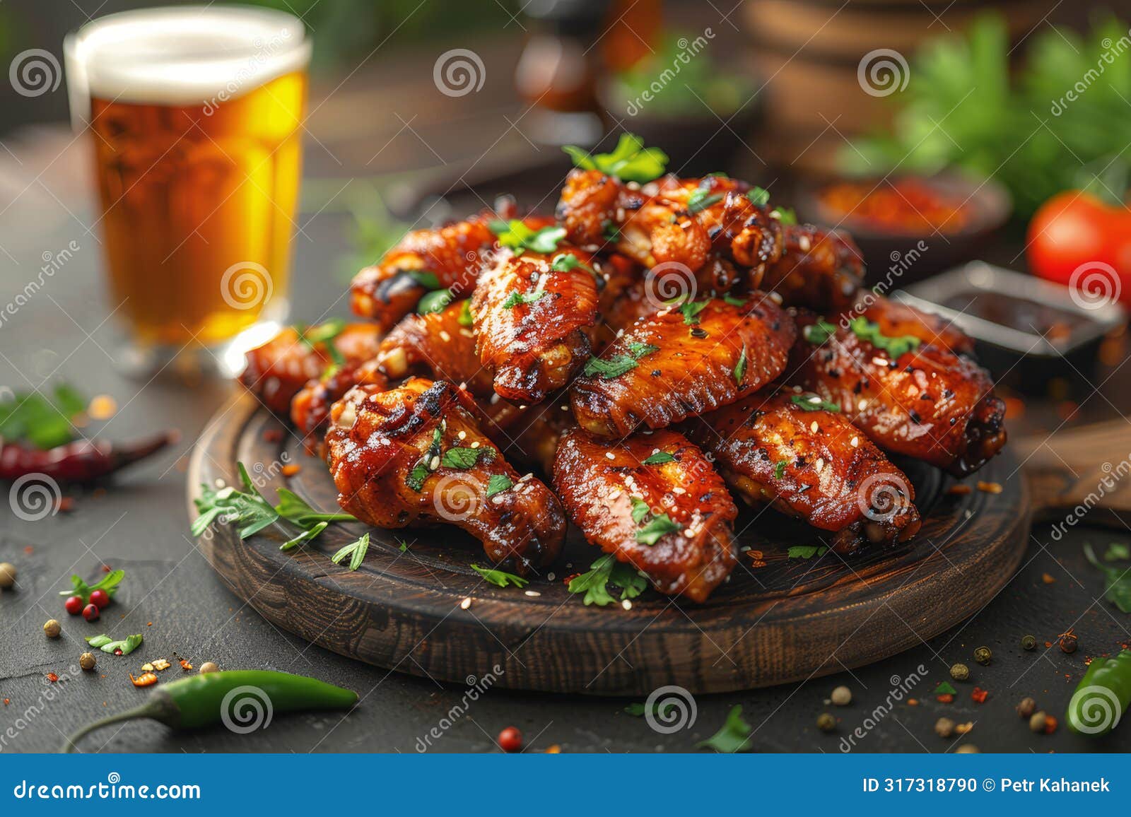 Spicy Chicken Wings with a Side of Ice-cold Beer. AI Generated. Stock ...