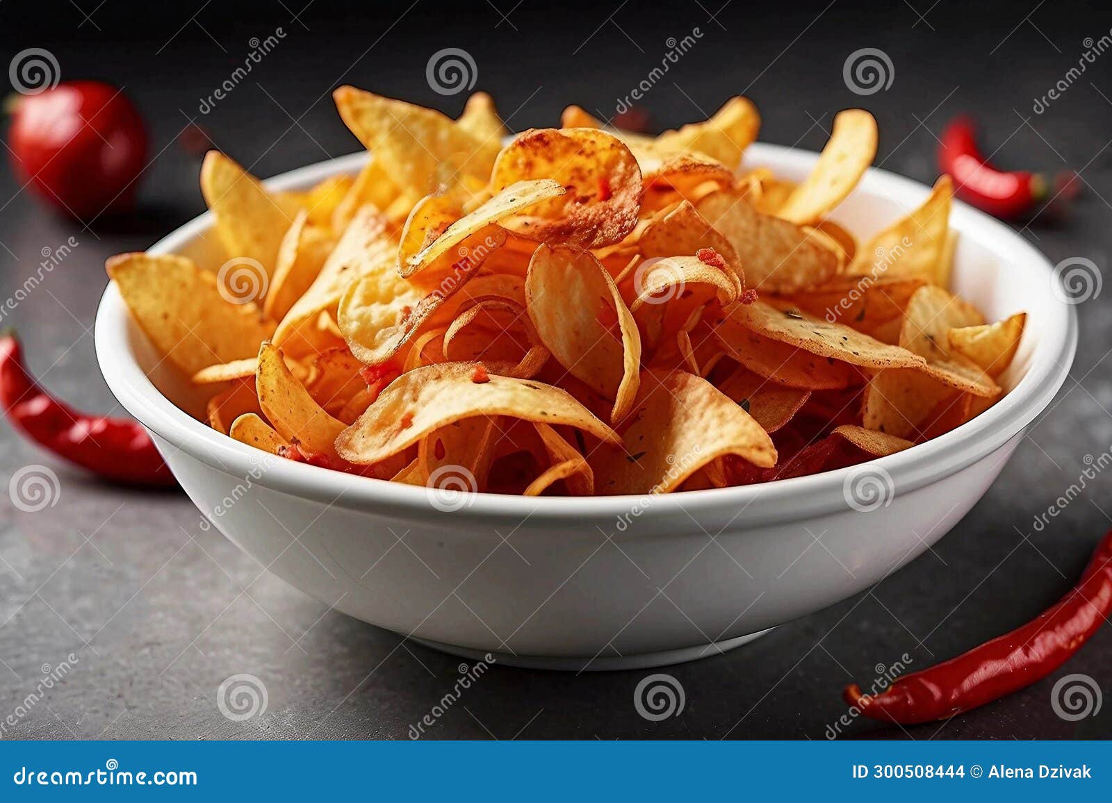 Spicy Chili Chips in Bowl Close-up. Generative AI. Stock Illustration ...