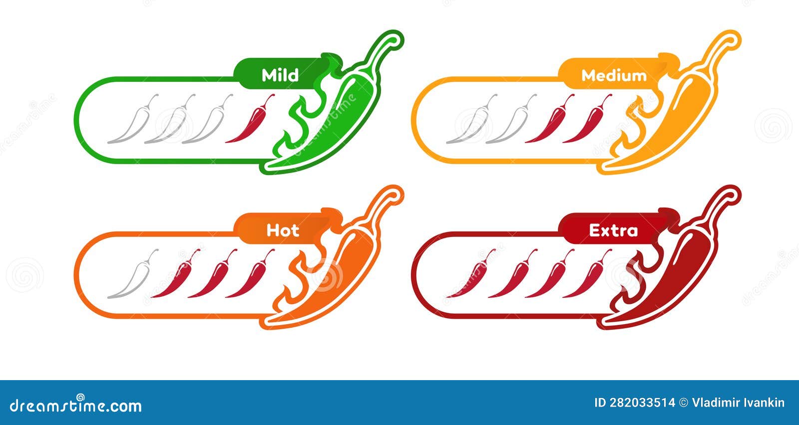 Spicy Chilli Pepper Level Vector Label Set Stock Vector - Illustration ...
