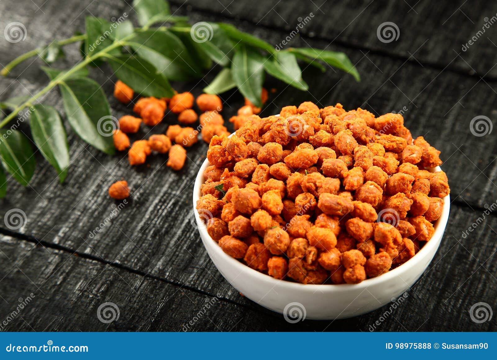 Spicy coated peanuts. stock photo. Image of curry, bean - 98975888