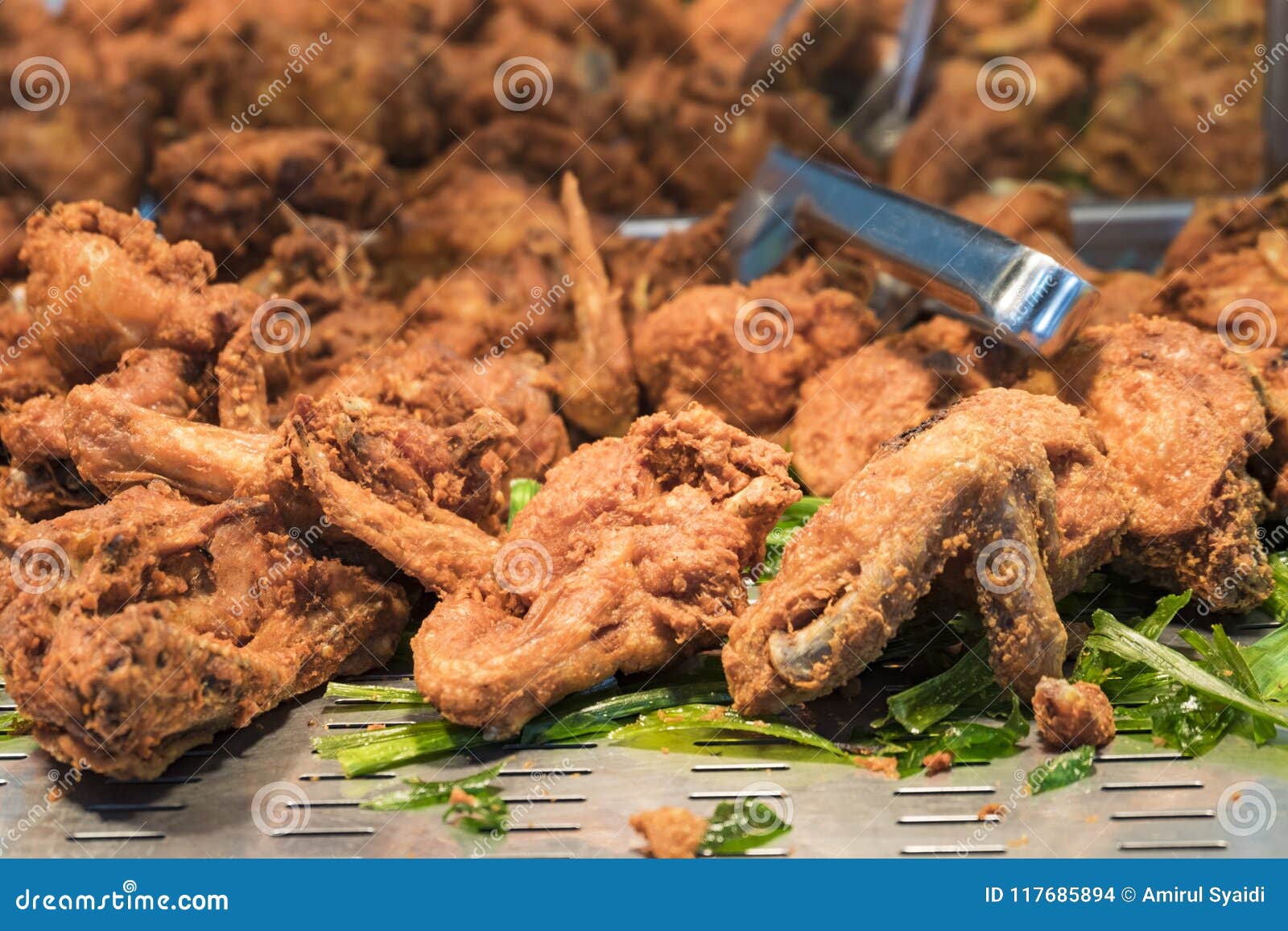 Spicy and Crispy Deep Fried Chicken Display in Restaurant Stock Photo ...