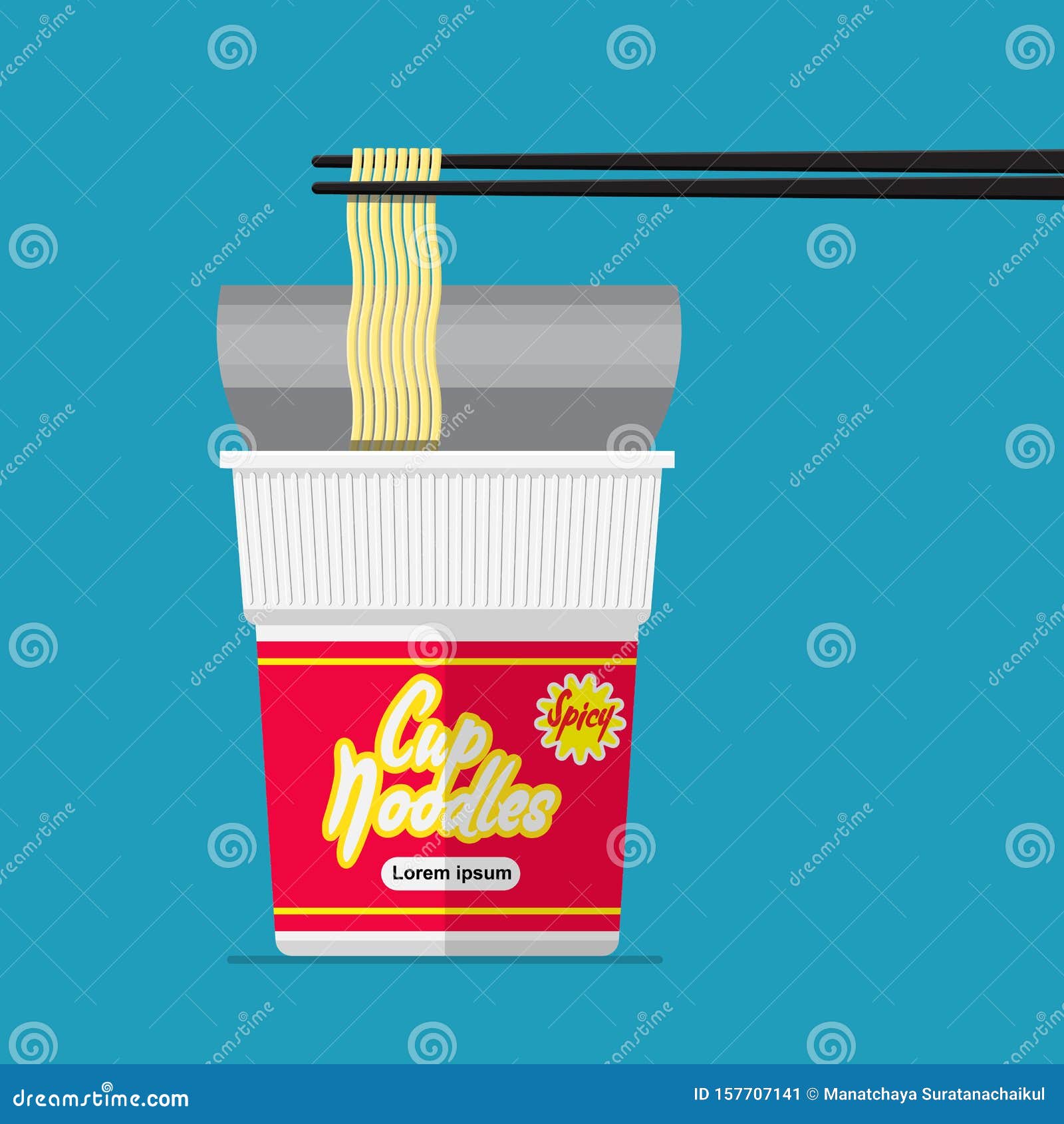 Spicy cup noodles . stock illustration. Illustration of snack - 157707141