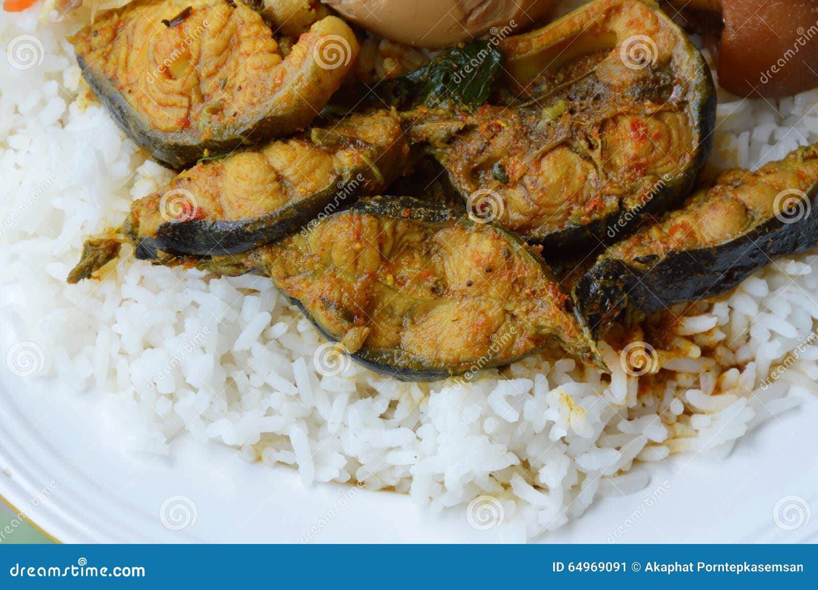 Spicy Curry Catfish on Rice Stock Image - Image of fish, water: 64969091