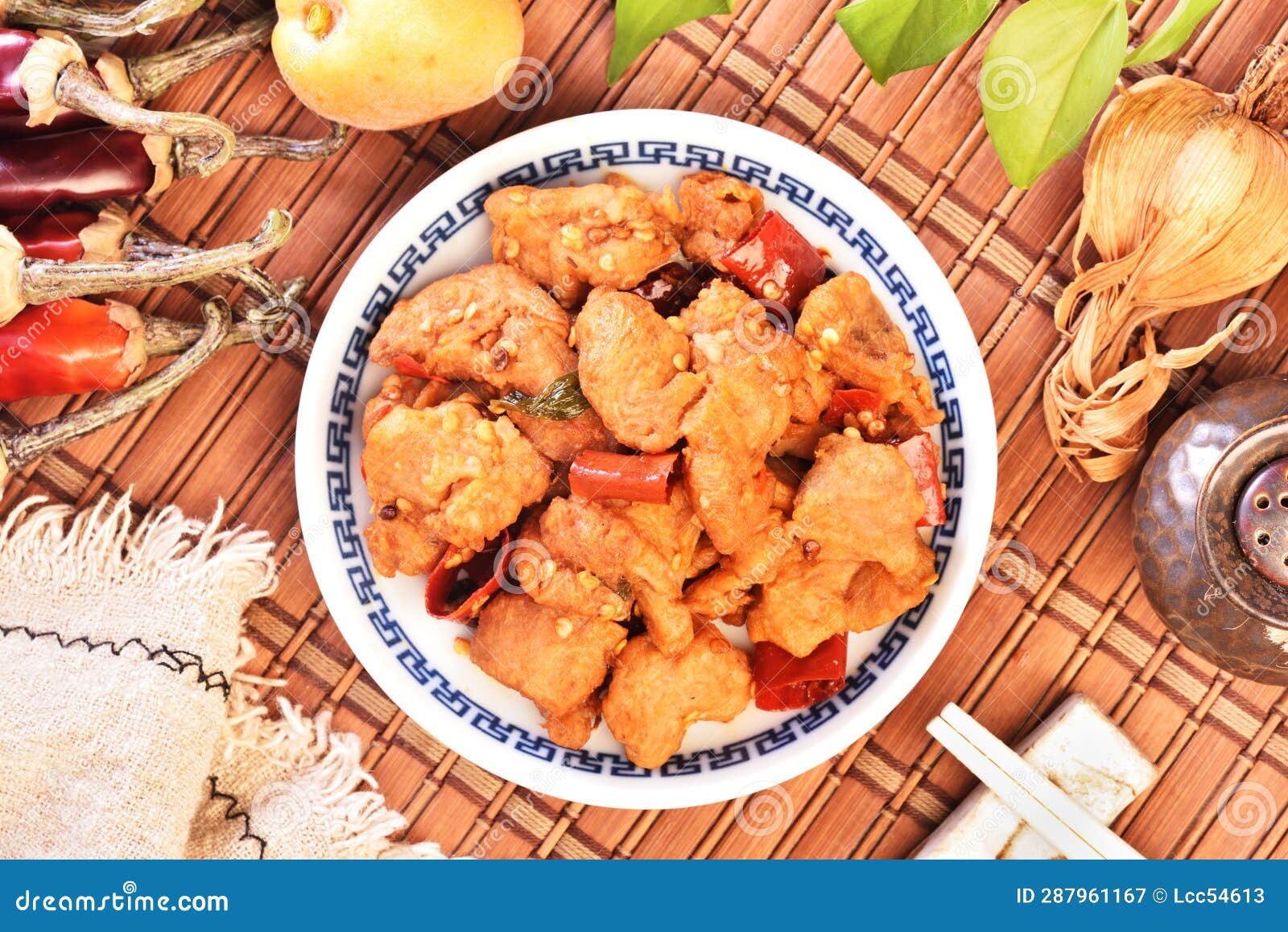 Spicy dice chicken stock image. Image of dish, cuisine - 287961167