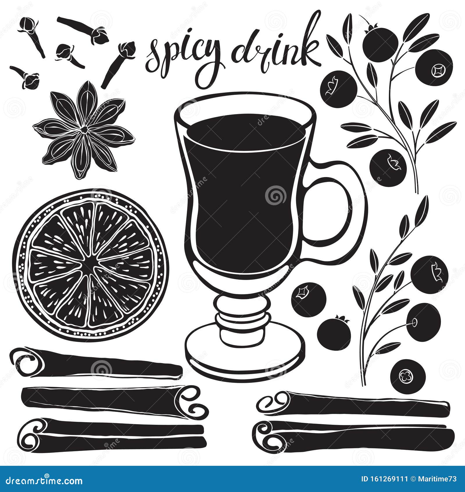 Spicy Drink. Vector Illustration with Isolated Elements of Ingredients ...