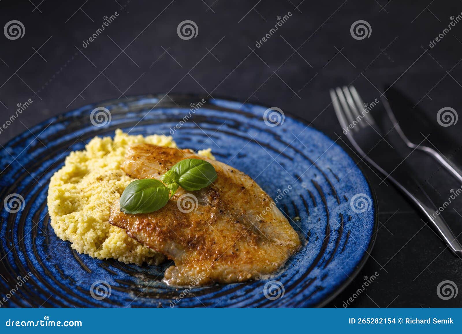 Spicy Fillet of White Cod with Couscous Stock Photo - Image of pepper ...