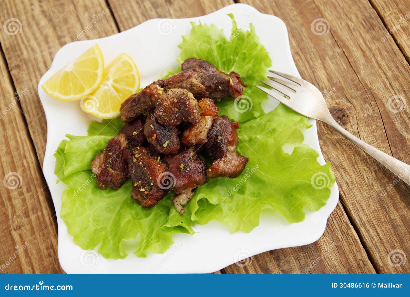 Spicy fried meat stock photo. Image of lettuce, board - 30486616