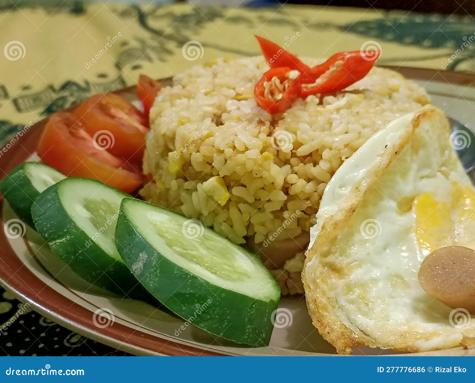 Spicy Fried Rice with Egg and Cucumber Editorial Photo - Image of ...