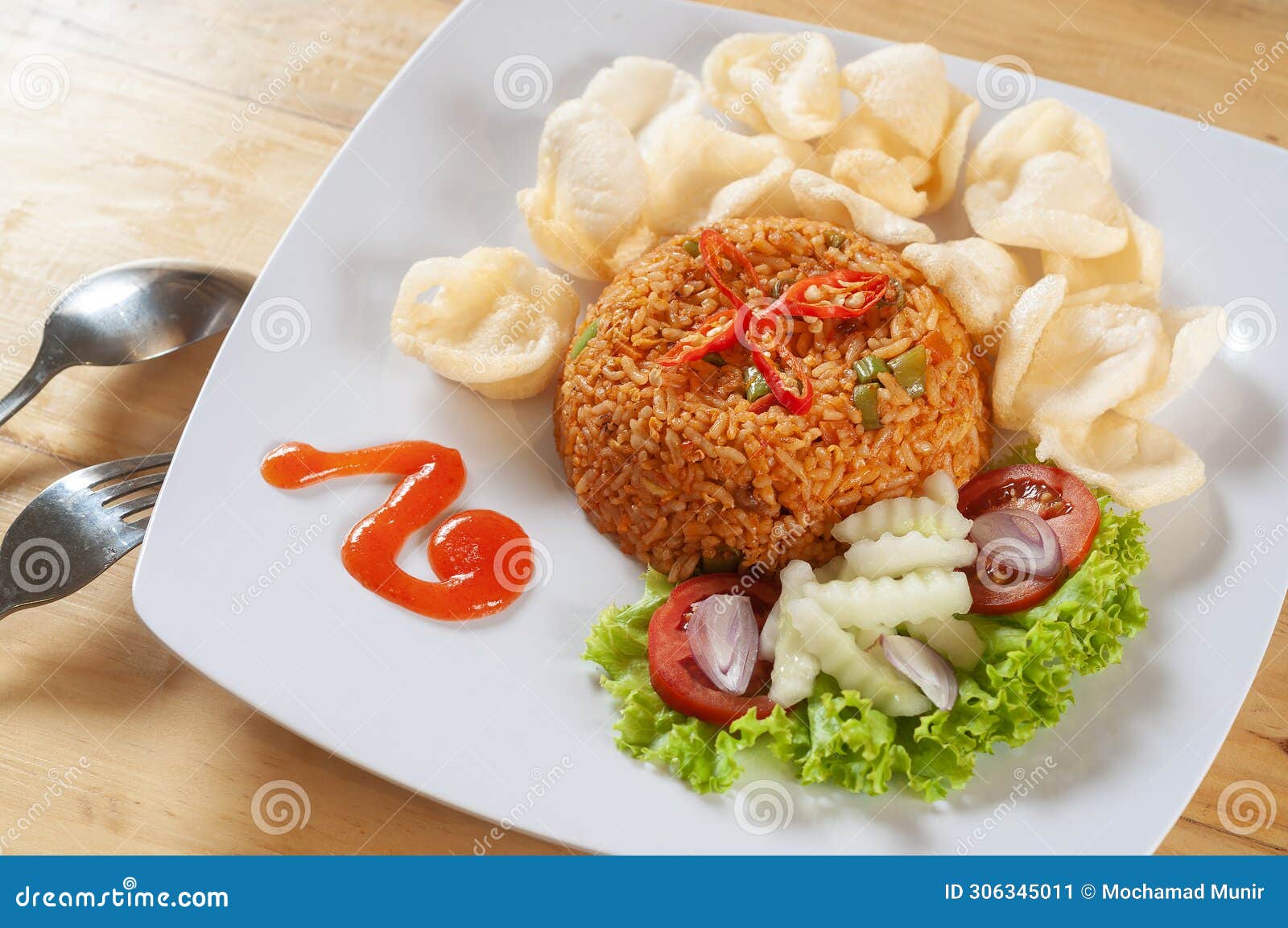 Spicy Fried Rice Placed on a Plate Stock Image - Image of book, tomato ...