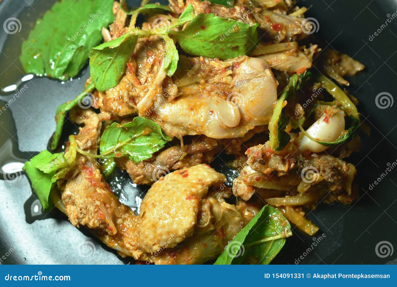 Spicy Fried Roasted Duck Meat with Basil Leaf and Finger Root Curry on ...