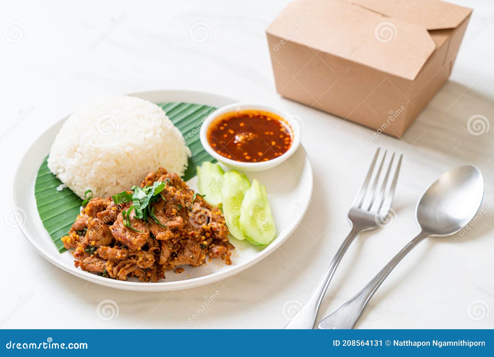 Spicy Grilled Pork with Rice Stock Image - Image of food, roasted ...