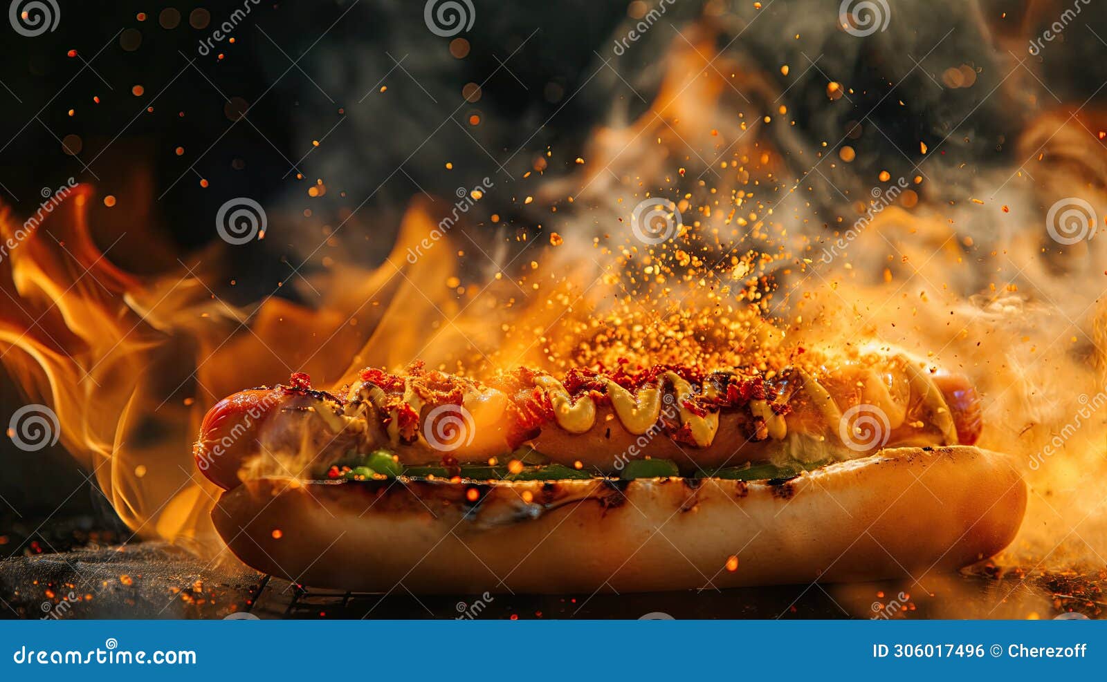 Spicy Hot Dog on Fire stock photo. Image of picnic, flame - 306017496