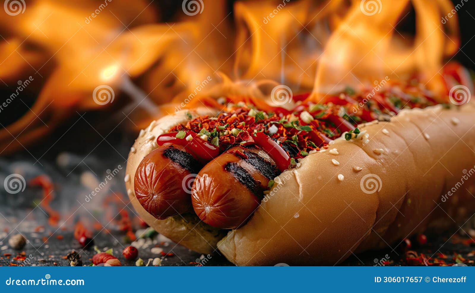 Spicy Hot Dog on Fire stock image. Image of badge, template - 306017657