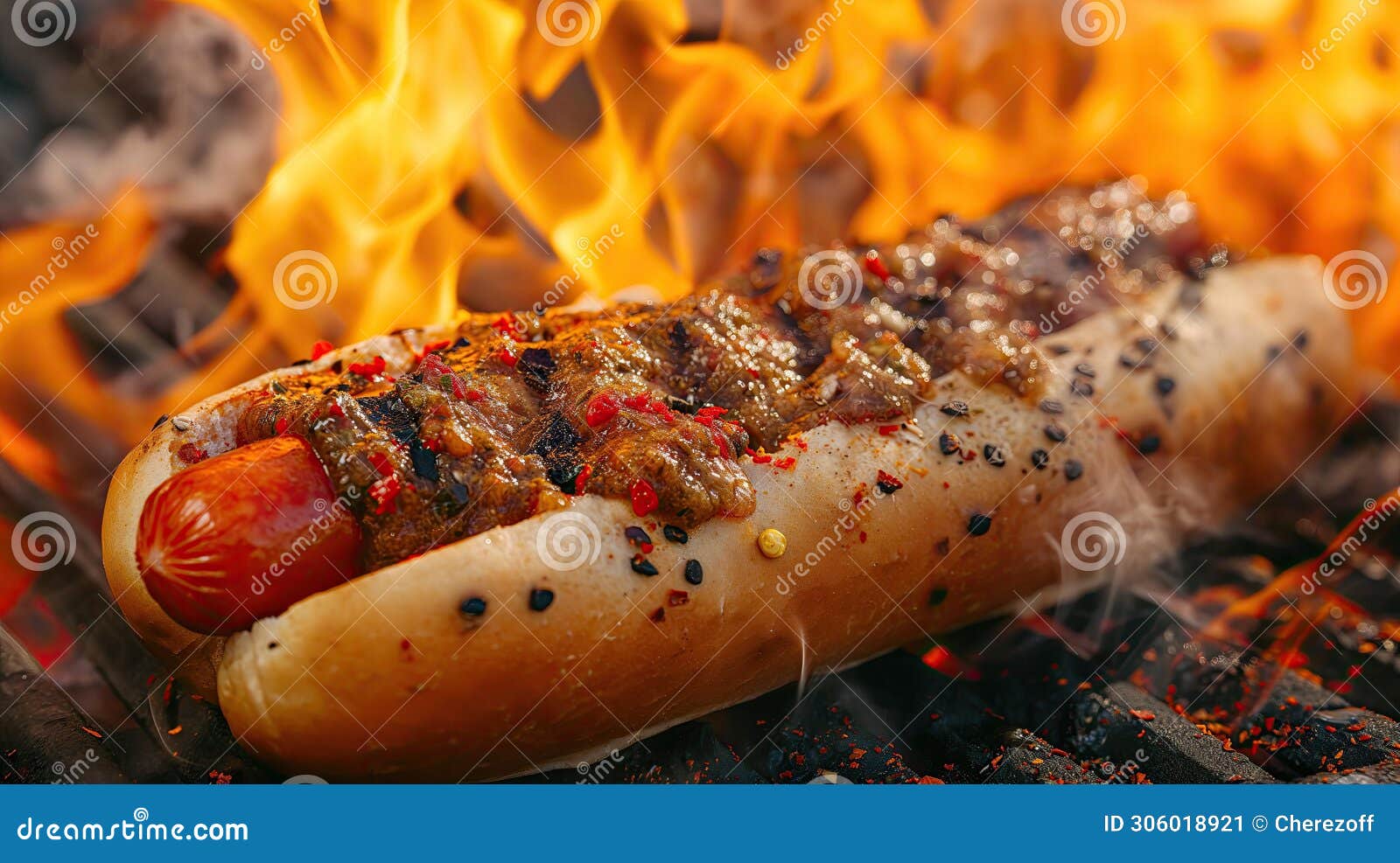Spicy Hot Dog on Fire stock image. Image of meat, hotdog - 306018921