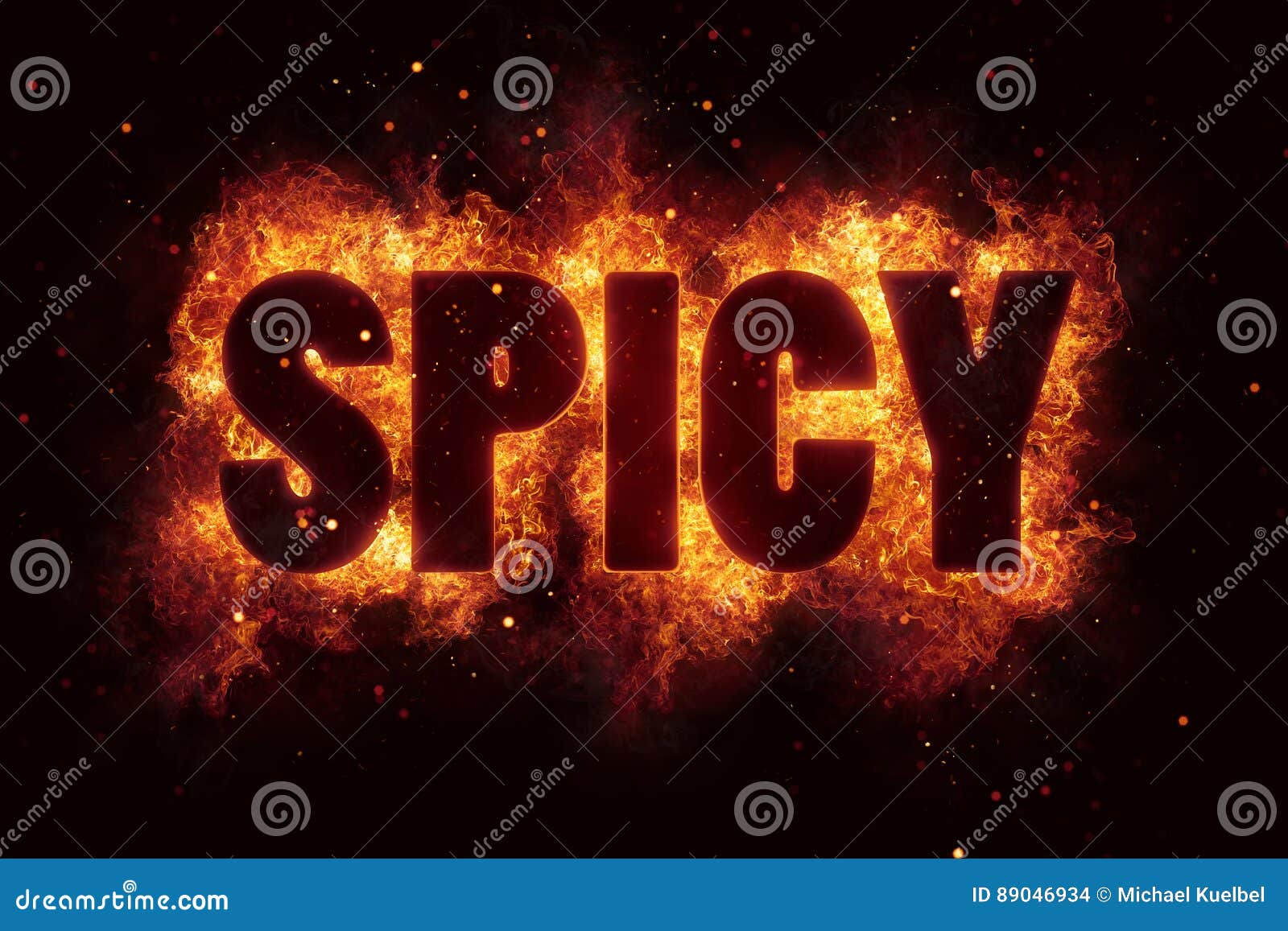 Spicy Hot Spice Text on Fire Flames Explosion Burning Stock ...