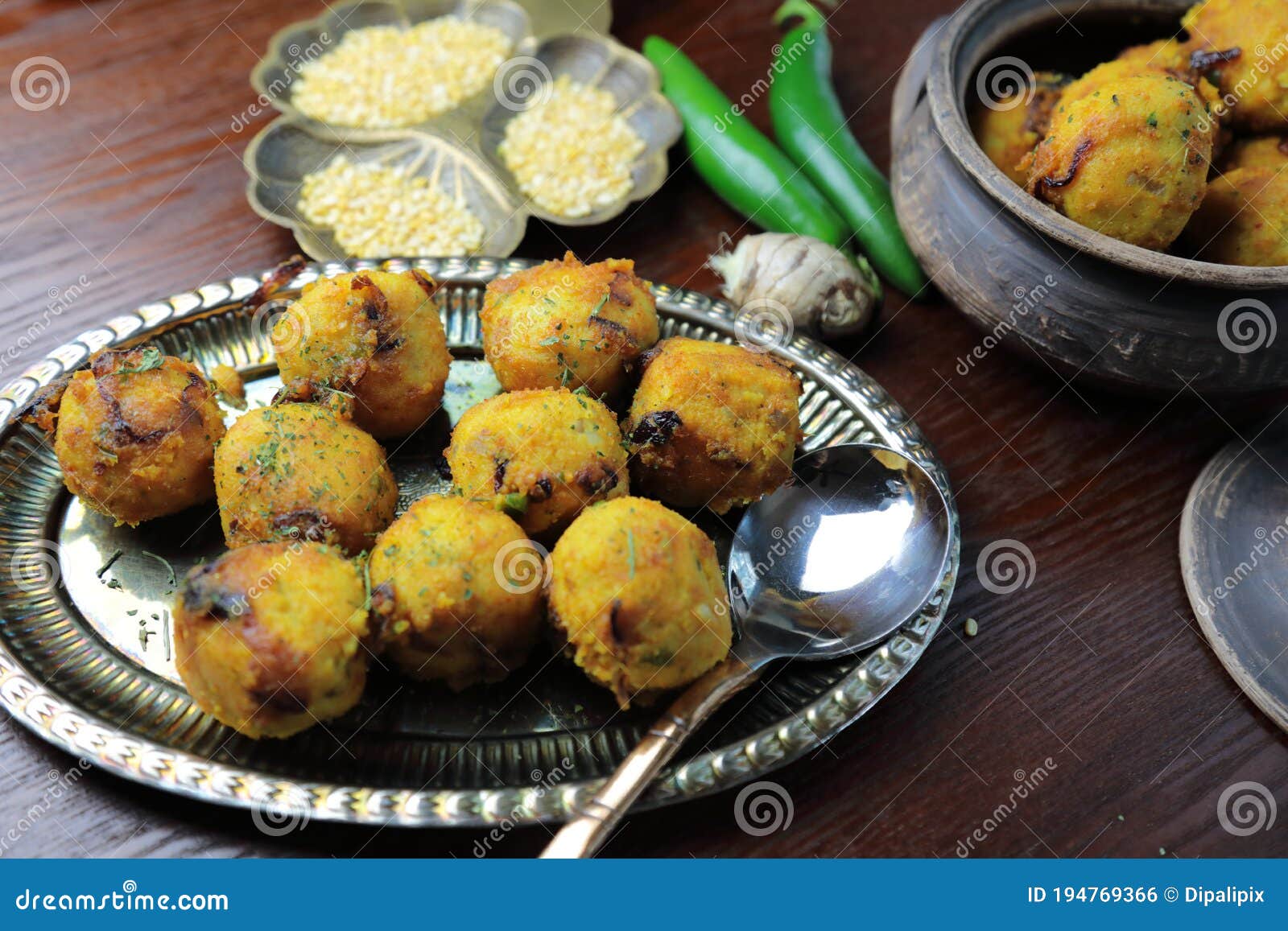Spicy Indian Vegan Moong Daal Balls Stock Photo - Image of chutney ...