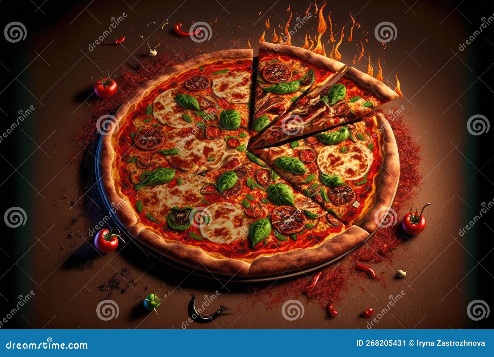 Spicy Italian Pizza with Fire. Generative AI Stock Image - Image of ...