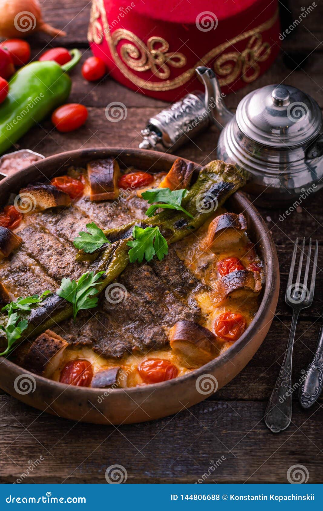 Spicy Minced Meat Kebab with Pepper and Bread Stock Photo - Image of ...