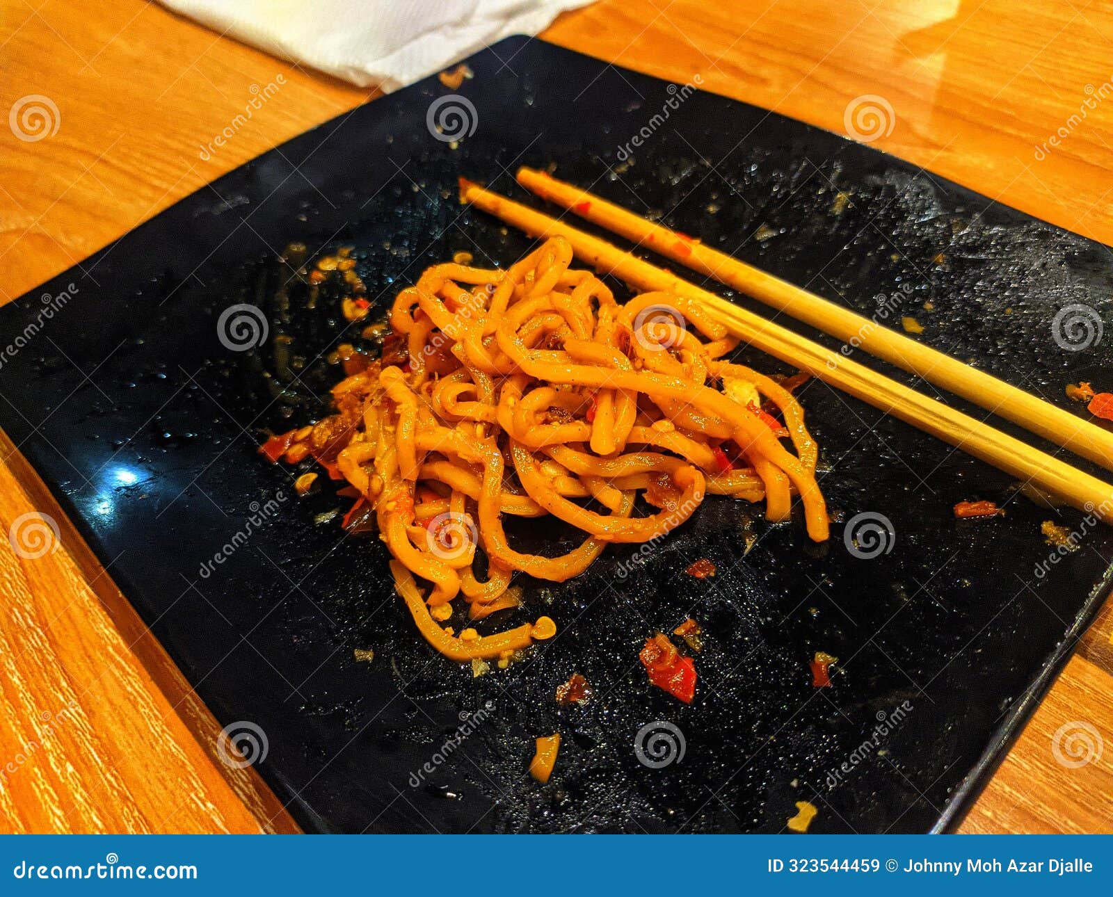 Spicy Noodle on the Black Plate with Chop Stick Stock Image - Image of ...