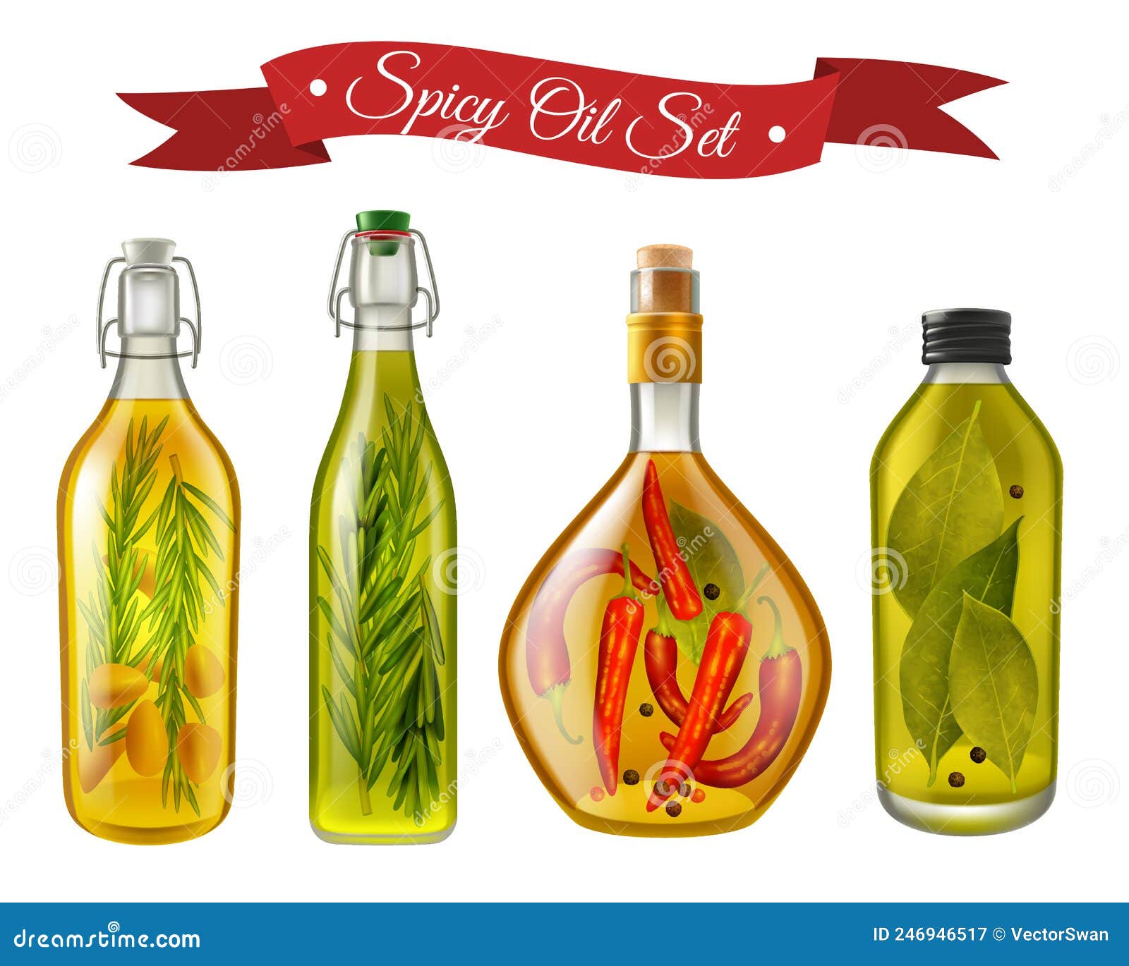 Spicy Oils Realistic Set stock vector. Illustration of seasoning ...