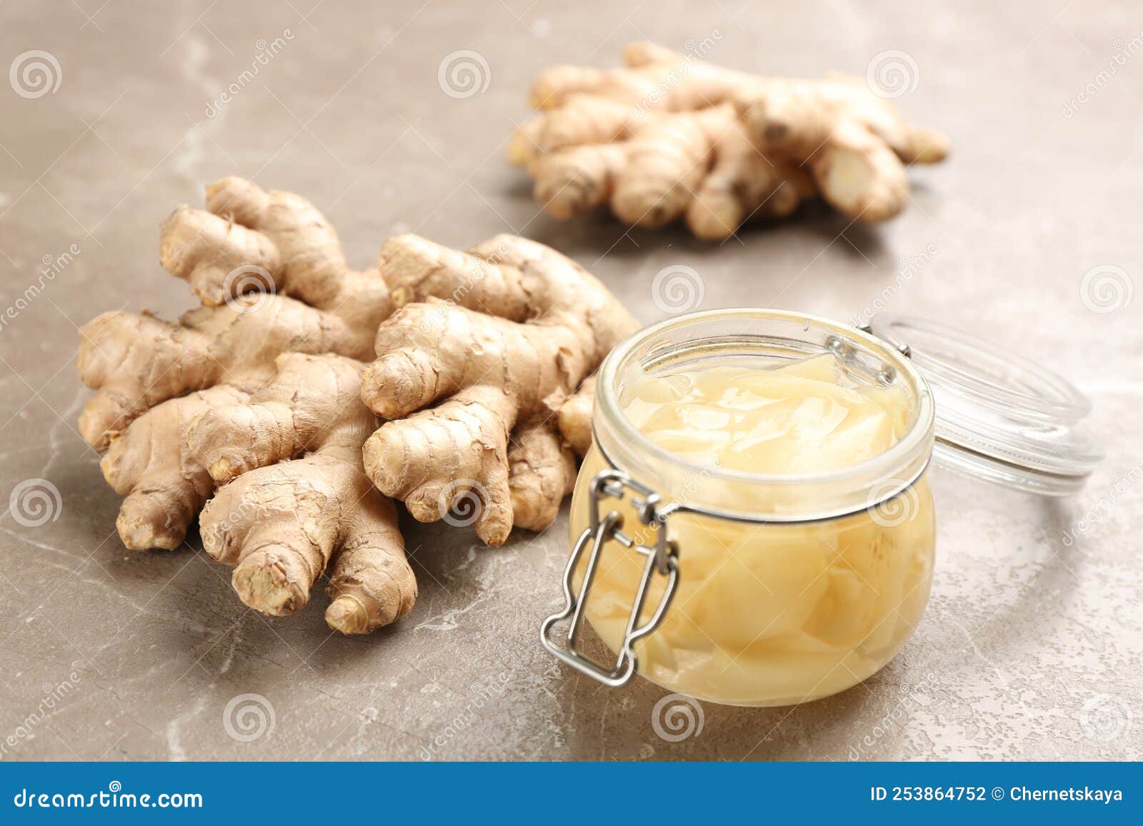 Spicy Pickled Ginger and Root on Grey Table Stock Photo - Image of ...