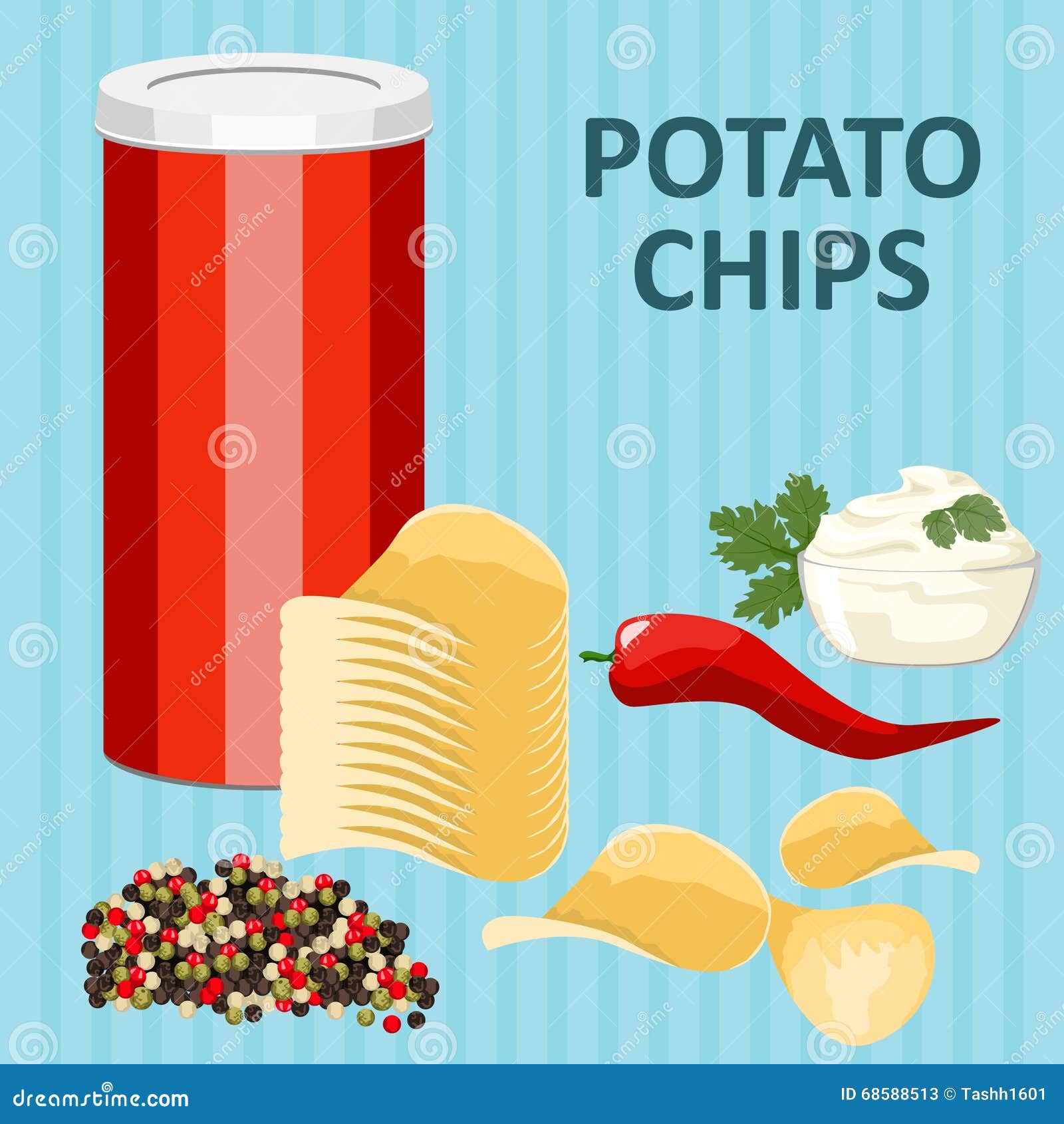 Spicy potato chips stock vector. Illustration of cholesterol - 68588513