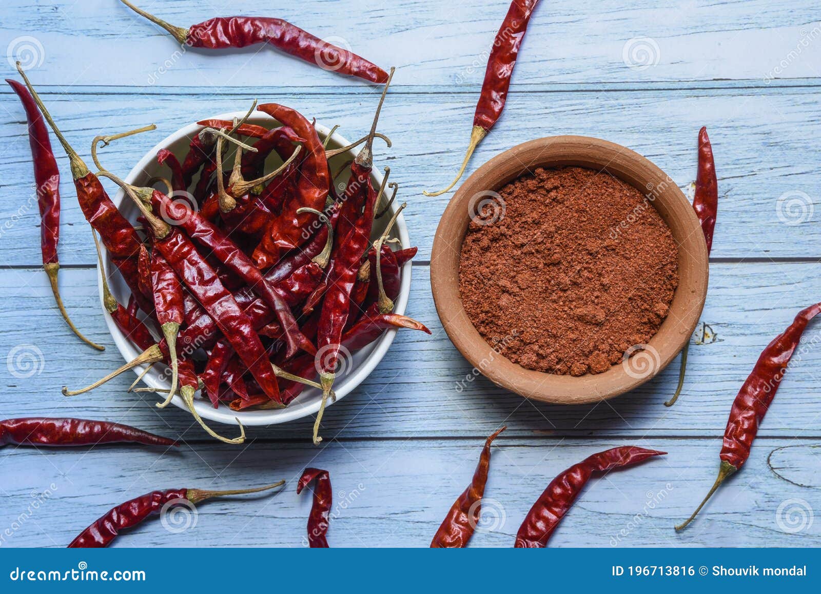 Spicy Red Chilli Powder with Super Chilli Background Stock Photo ...