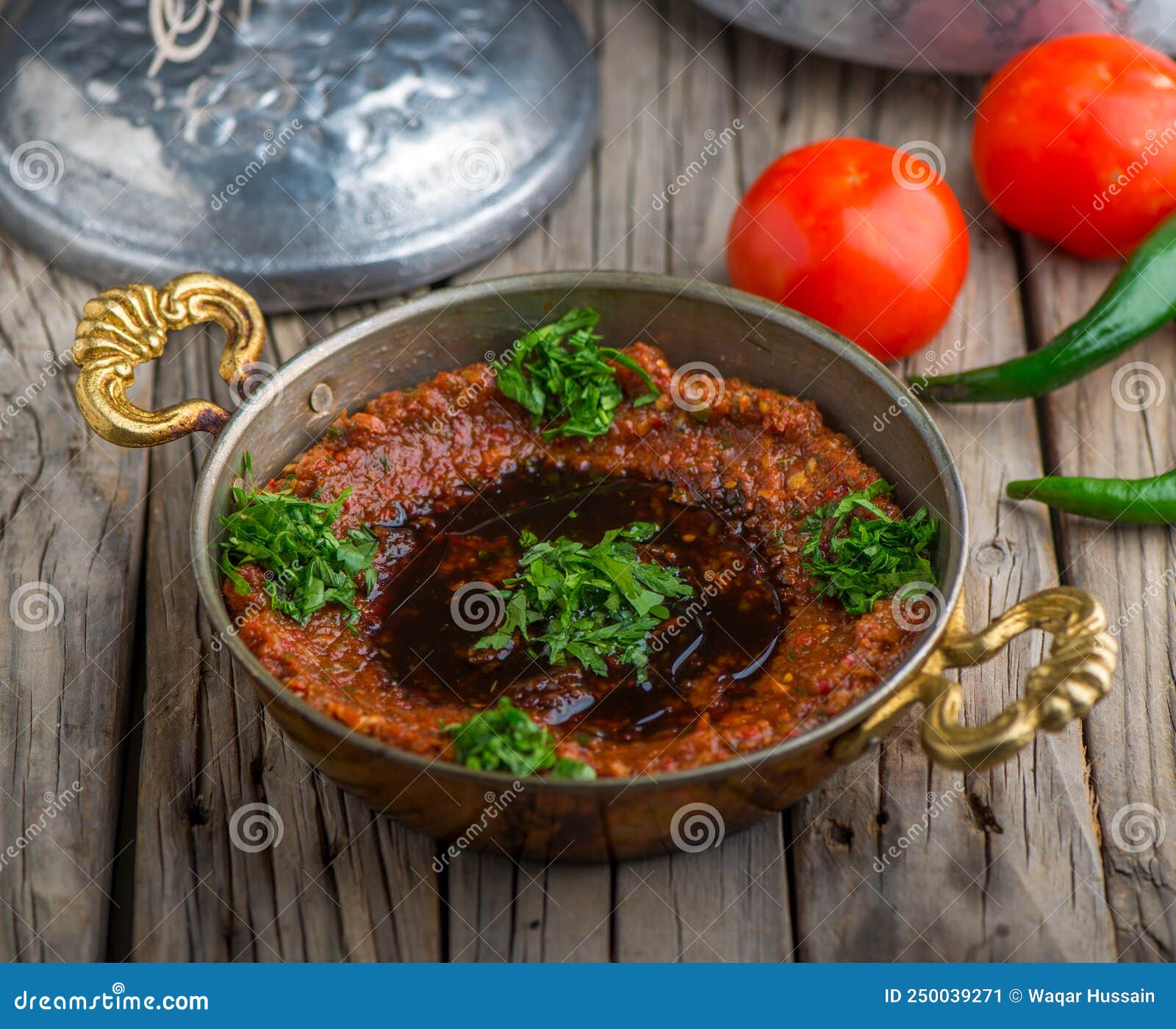 Spicy Salad Served in a Dish Side View on Wooden Table Background Stock ...