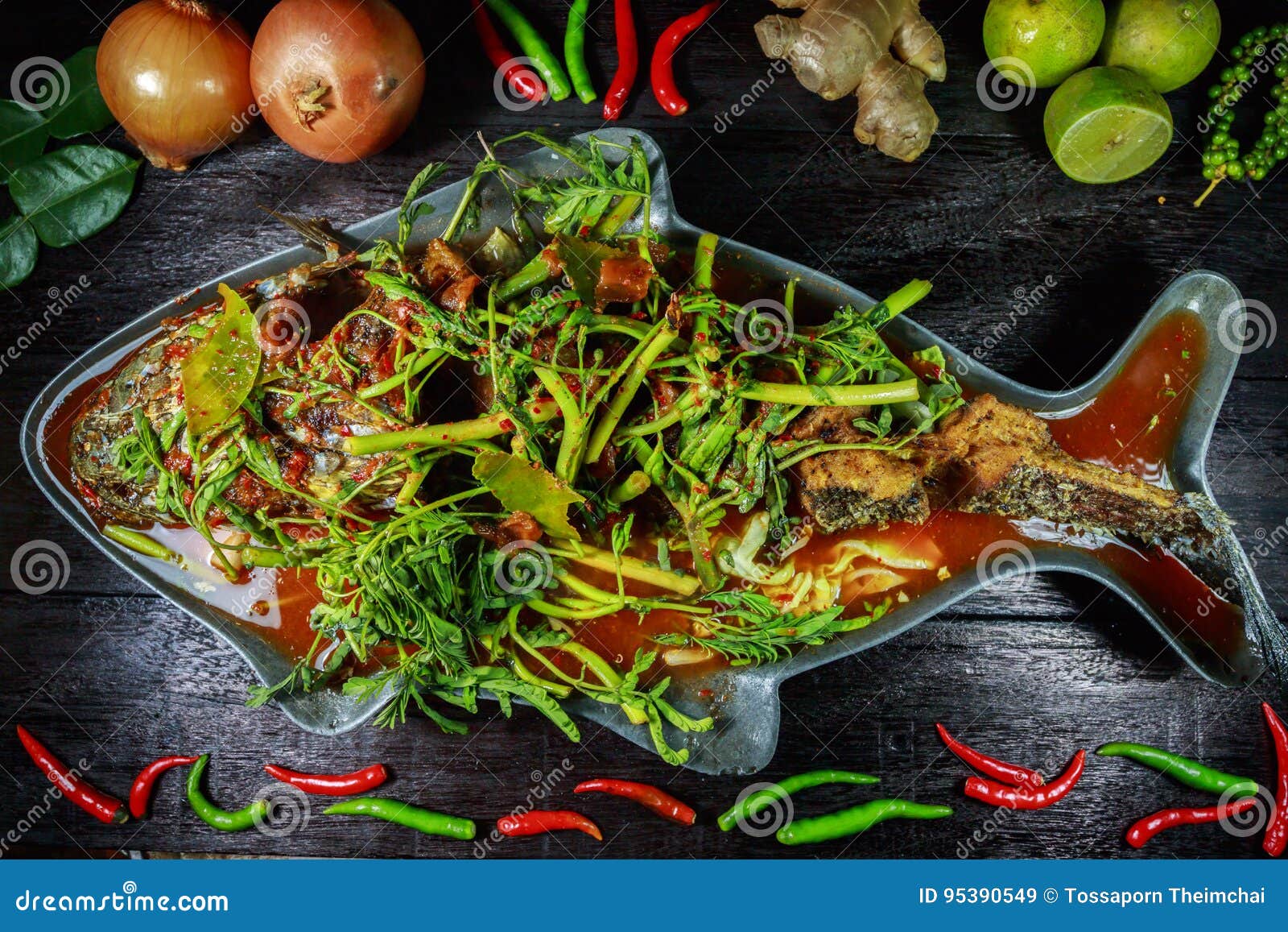 Spicy snakehead fish stock image. Image of cuisine, lunch - 95390549