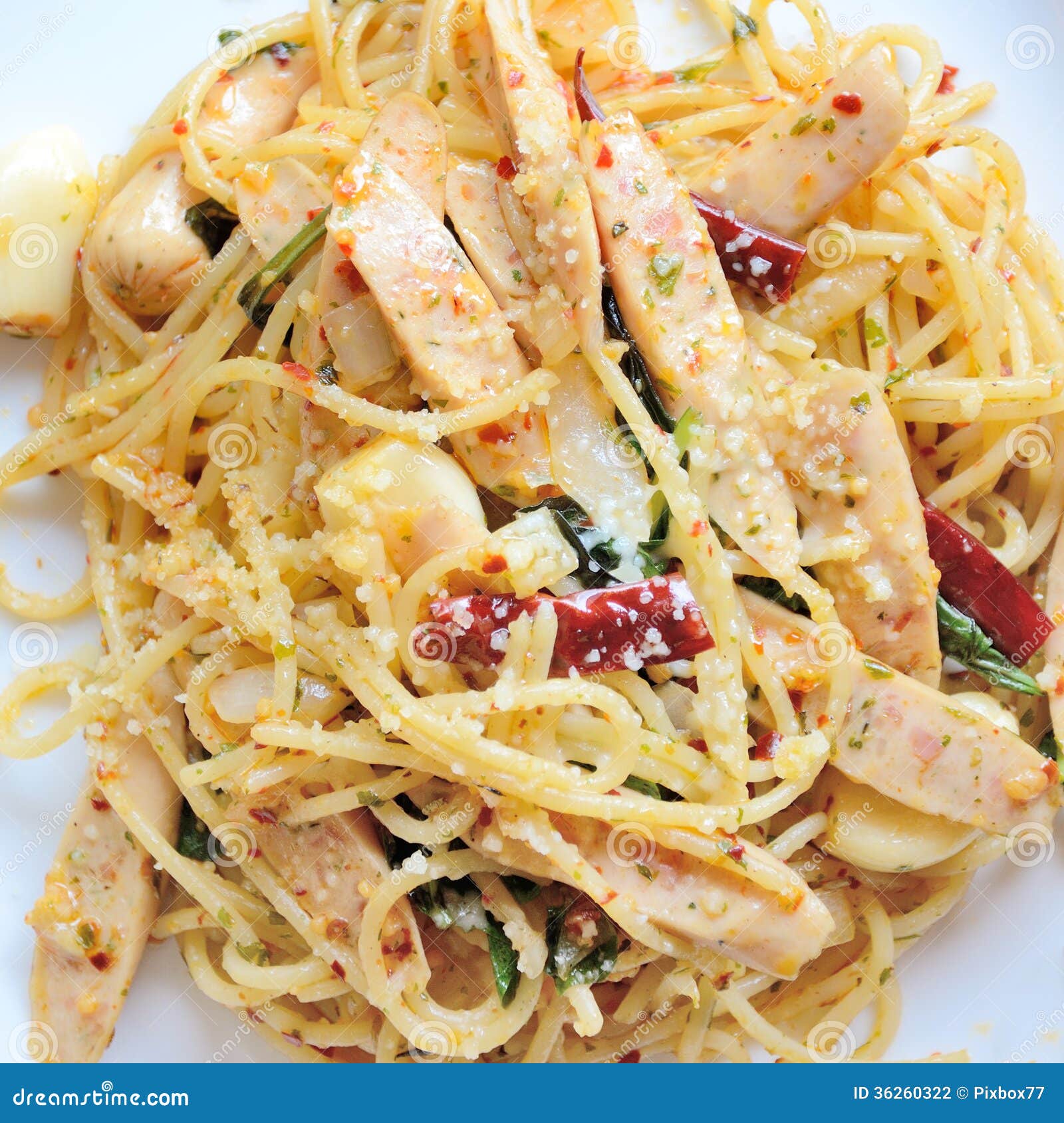 Spicy Spaghetti with Garlic and Chili Stock Photo - Image of plate ...