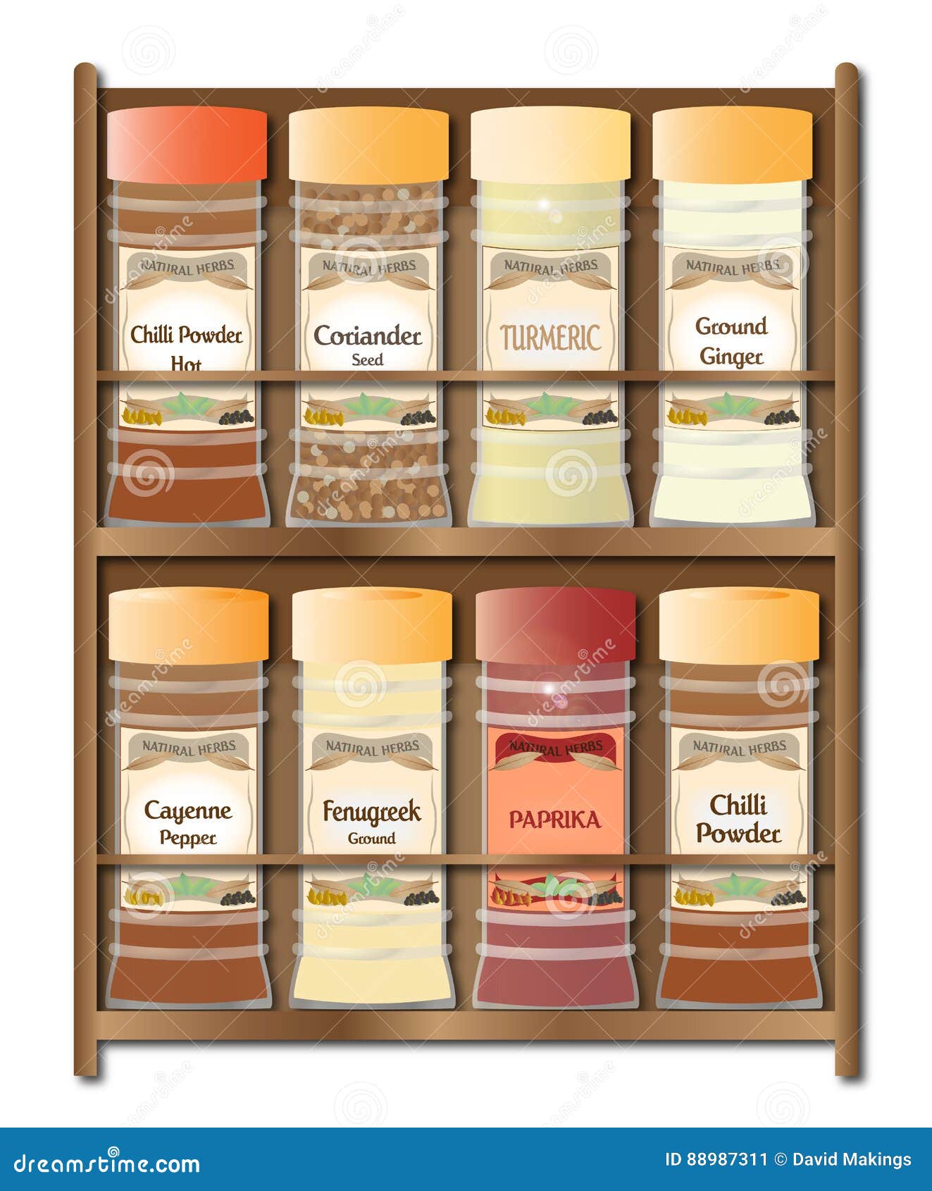 Spicy Spice Rack on White stock illustration. Illustration of spicy ...