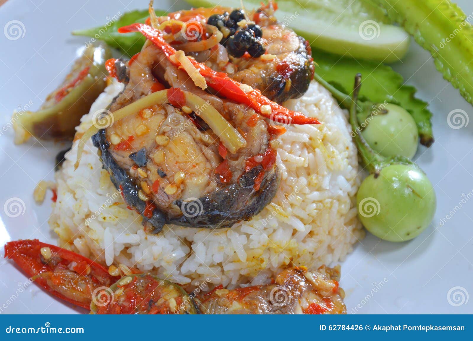 Spicy Stir Fried Catfish on Rice Stock Photo - Image of meal, digest ...