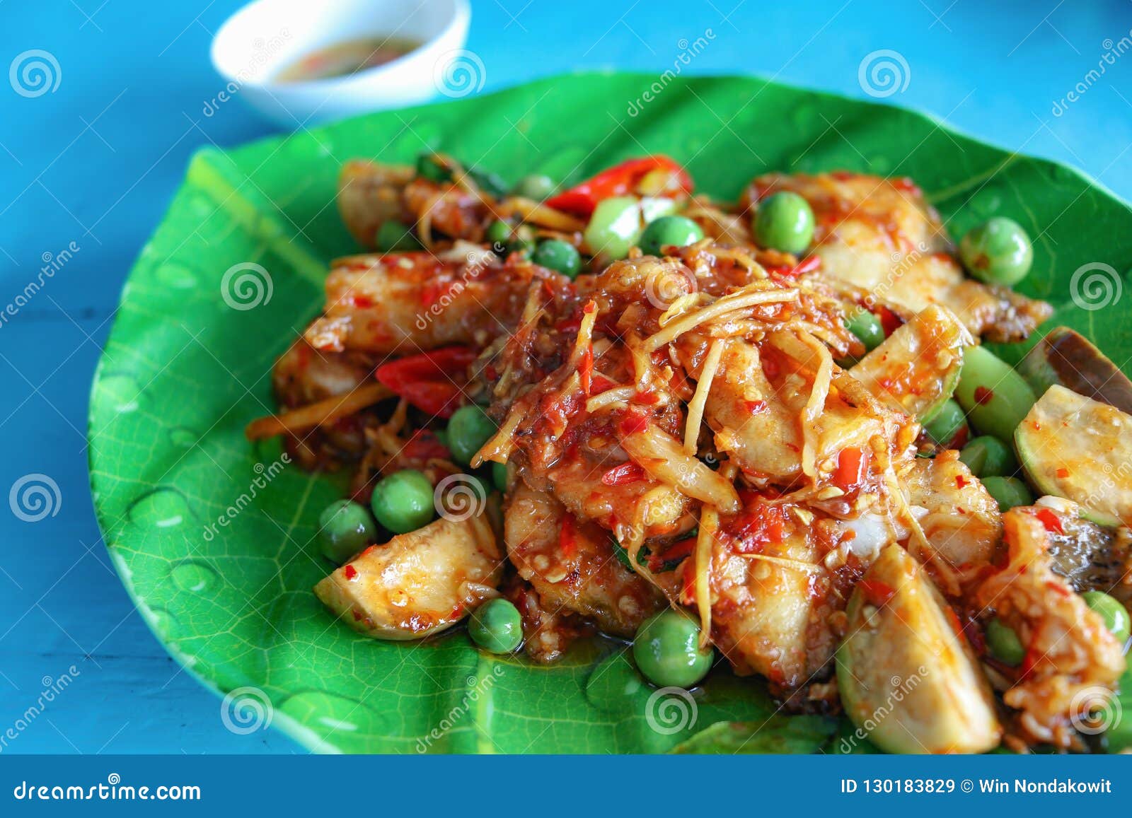 Spicy Stir Fried Fish with Herbs Stock Image - Image of delicious ...