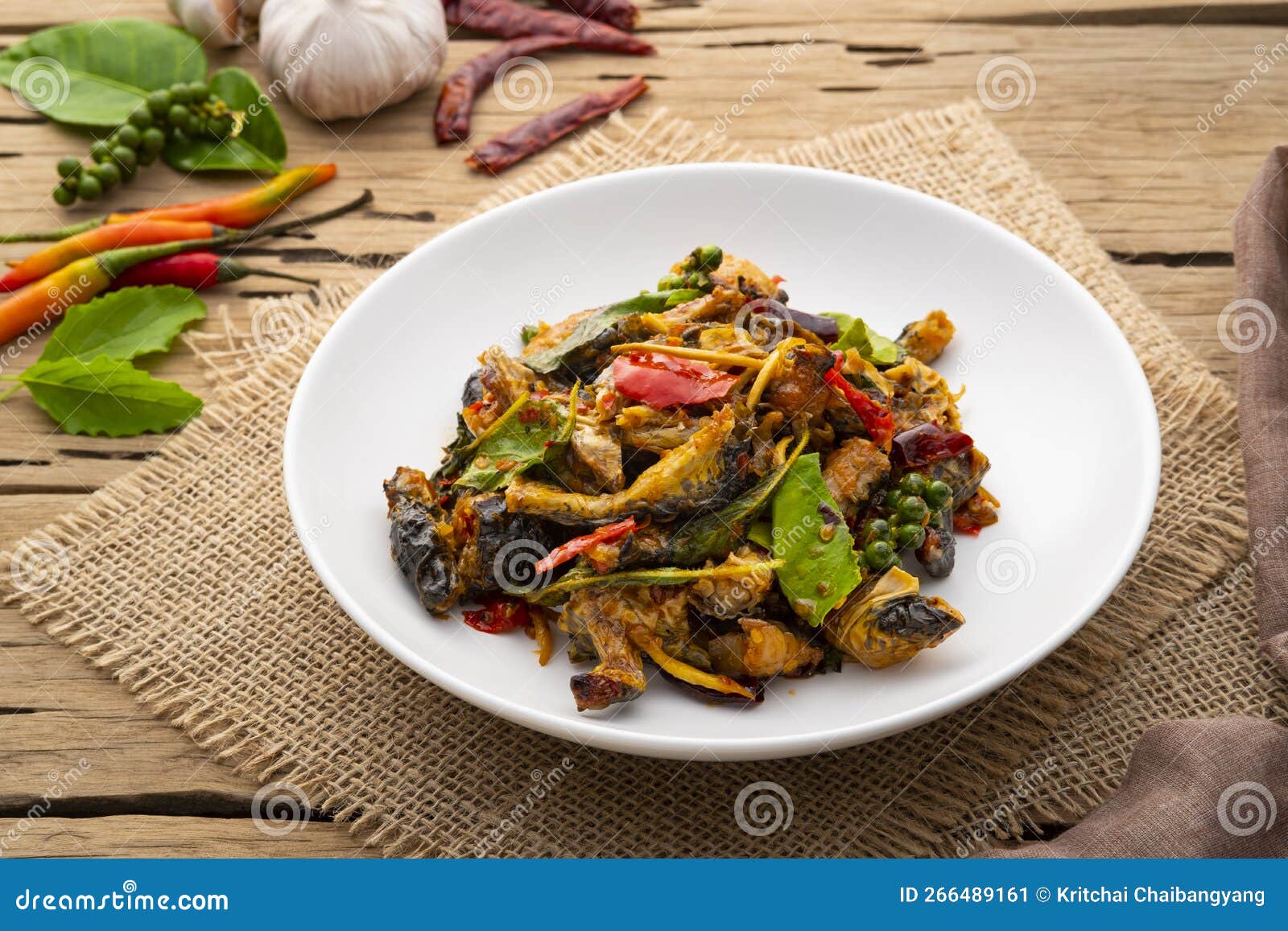 Spicy Stir Fried Frog Meat with Chilli Paste and Basil Leave Stock ...