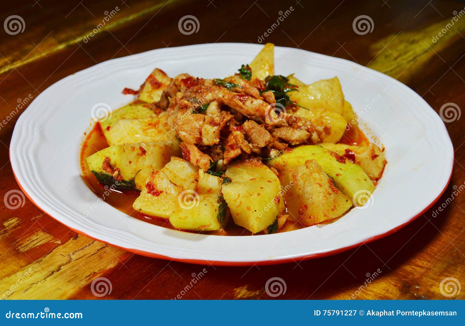 Spicy Stir Fried Winter Melon with Chop Pork on Dish Stock Image ...