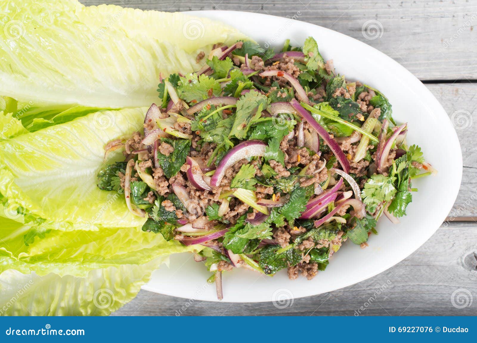 Spicy Thai Minced Beef Salad Stock Photo - Image of cooked, herbs: 69227076