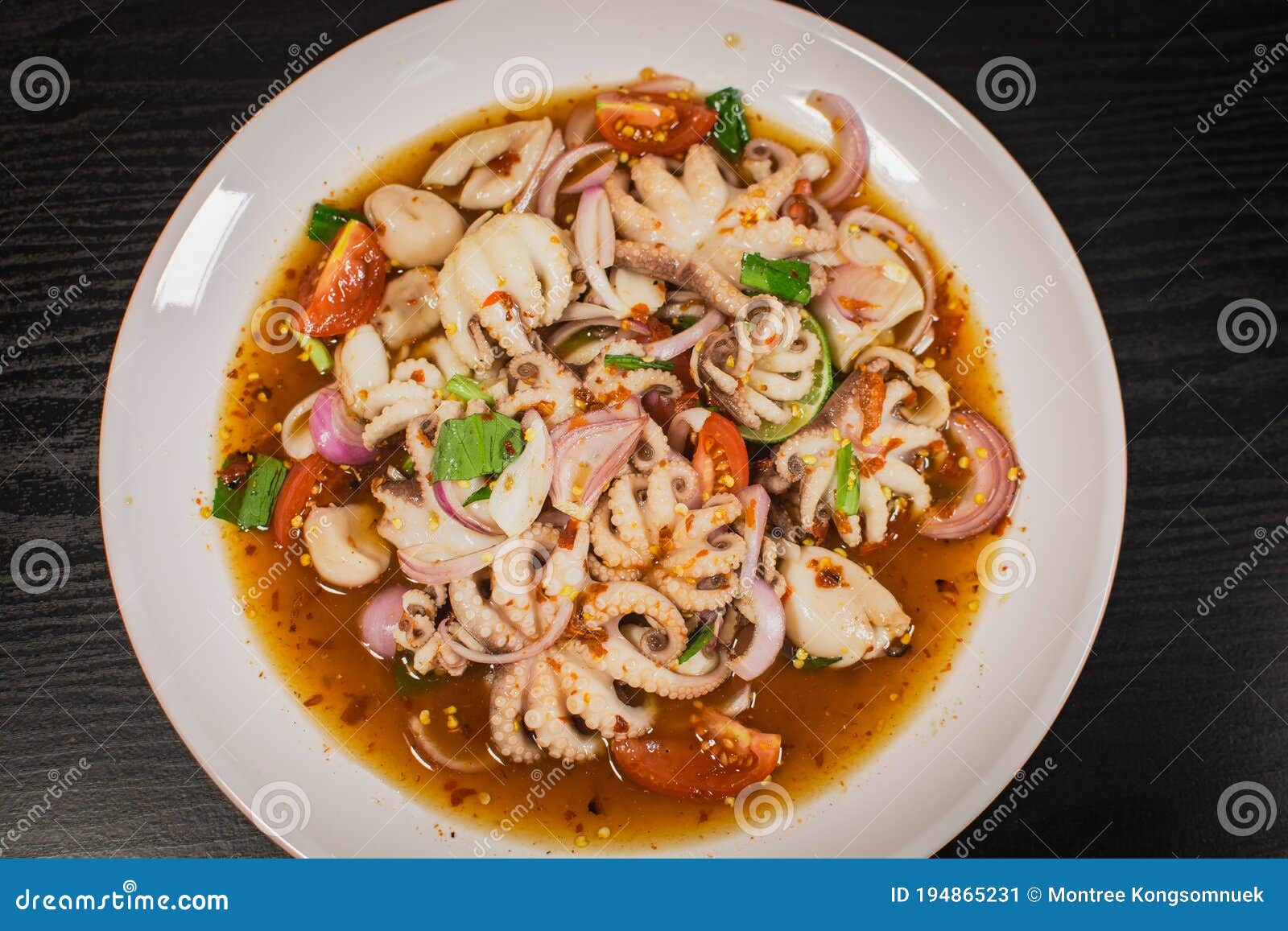 Spicy Thai Squid Salad, Octopus Spicy Salad Stock Image - Image of yolk ...