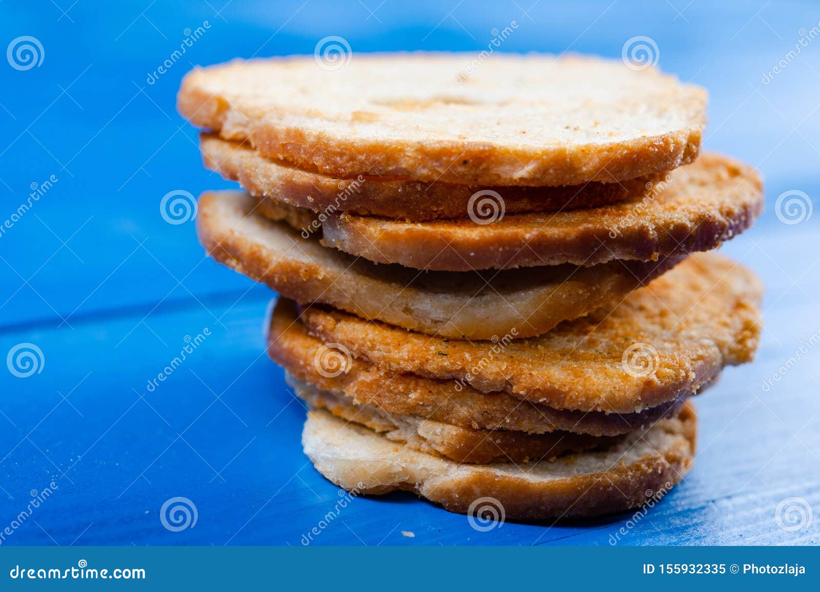 Spicy Toast Bread Above Blue Wooden Table Stock Image - Image of bread ...
