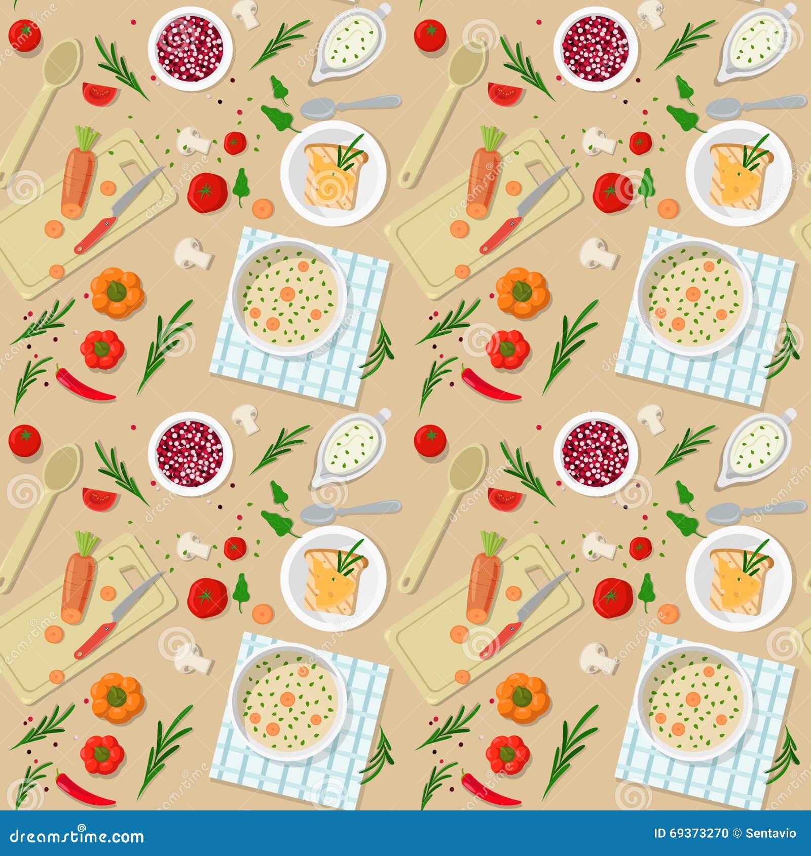 Spicy Vegetable Mushroom Cooking Pattern Background Vector Flat Stock ...
