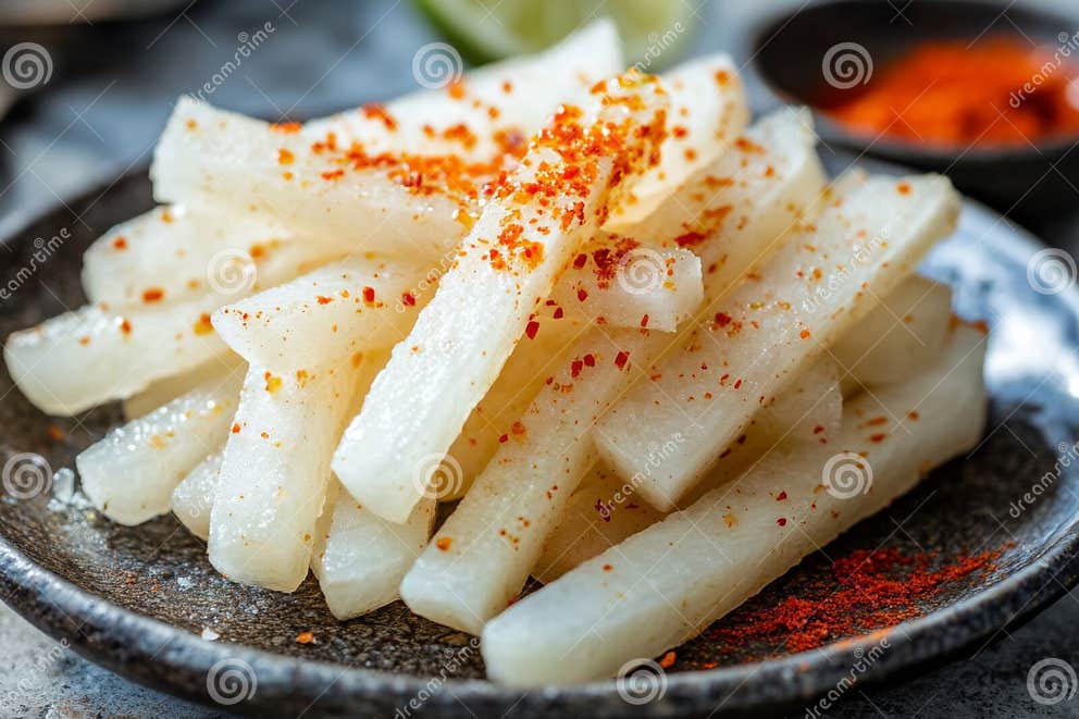 Spicy White Radish Sticks on a Plate Stock Illustration - Illustration ...