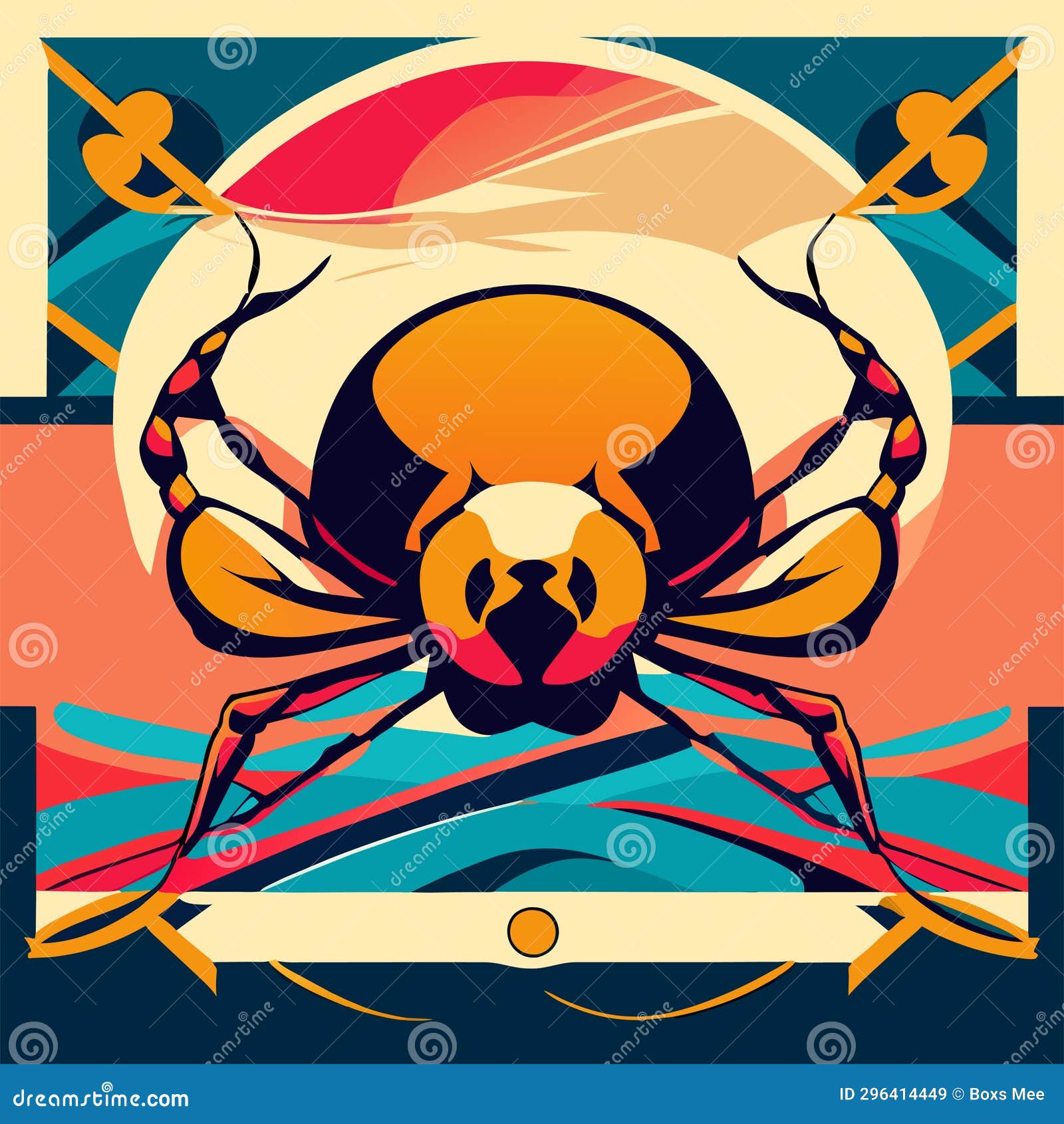 Spider on a Background of the Sun. Vector Illustration in Flat Style ...