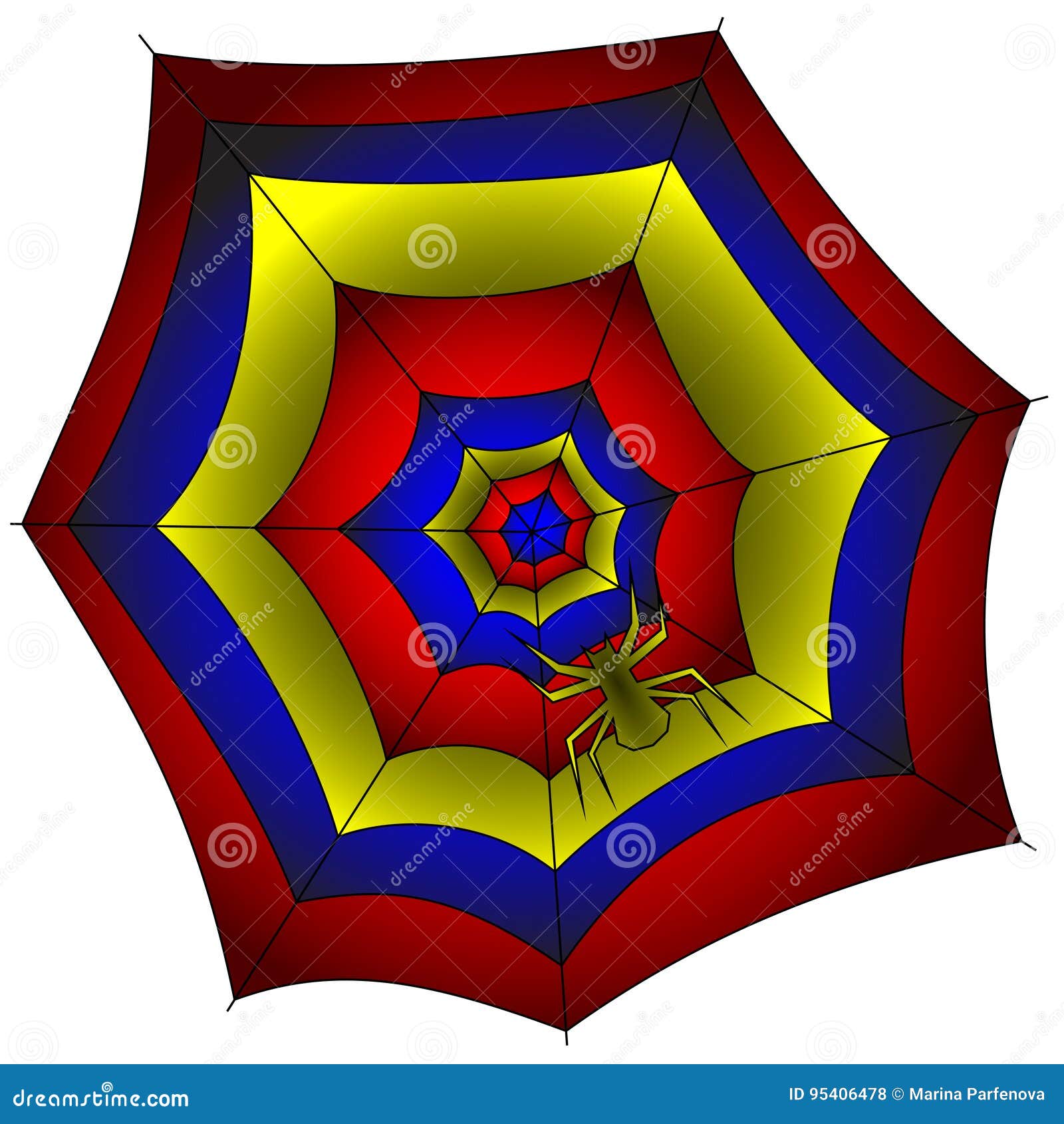 Spider on Bright Cobweb. Spiderweb, Trap. Vector Illustration. Postcard ...