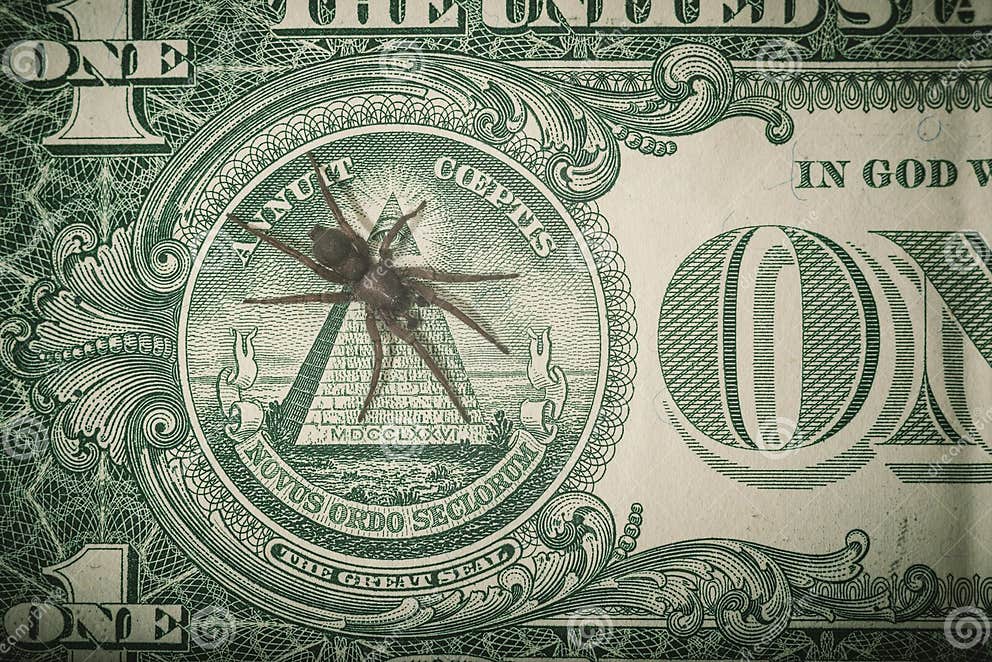 Spider on Pyramidal Banknotes of One US Dollar Stock Image - Image of ...