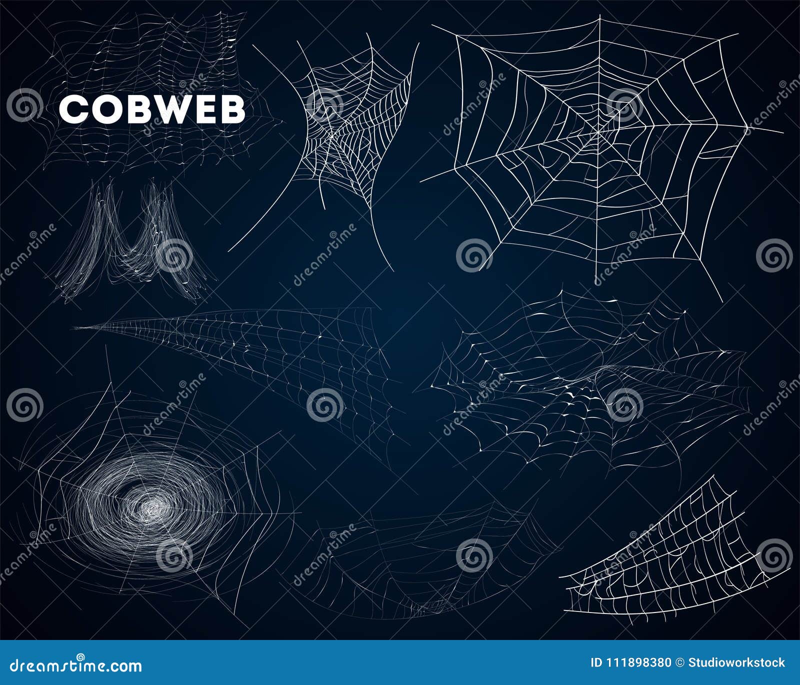 Spider Cobwebs Various Forms Isolated Set Stock Vector - Illustration ...