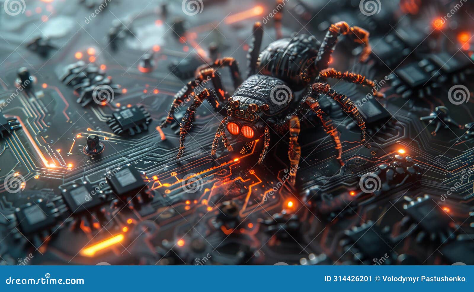 A Spider on a Computer Motherboard Stock Image - Image of computer ...