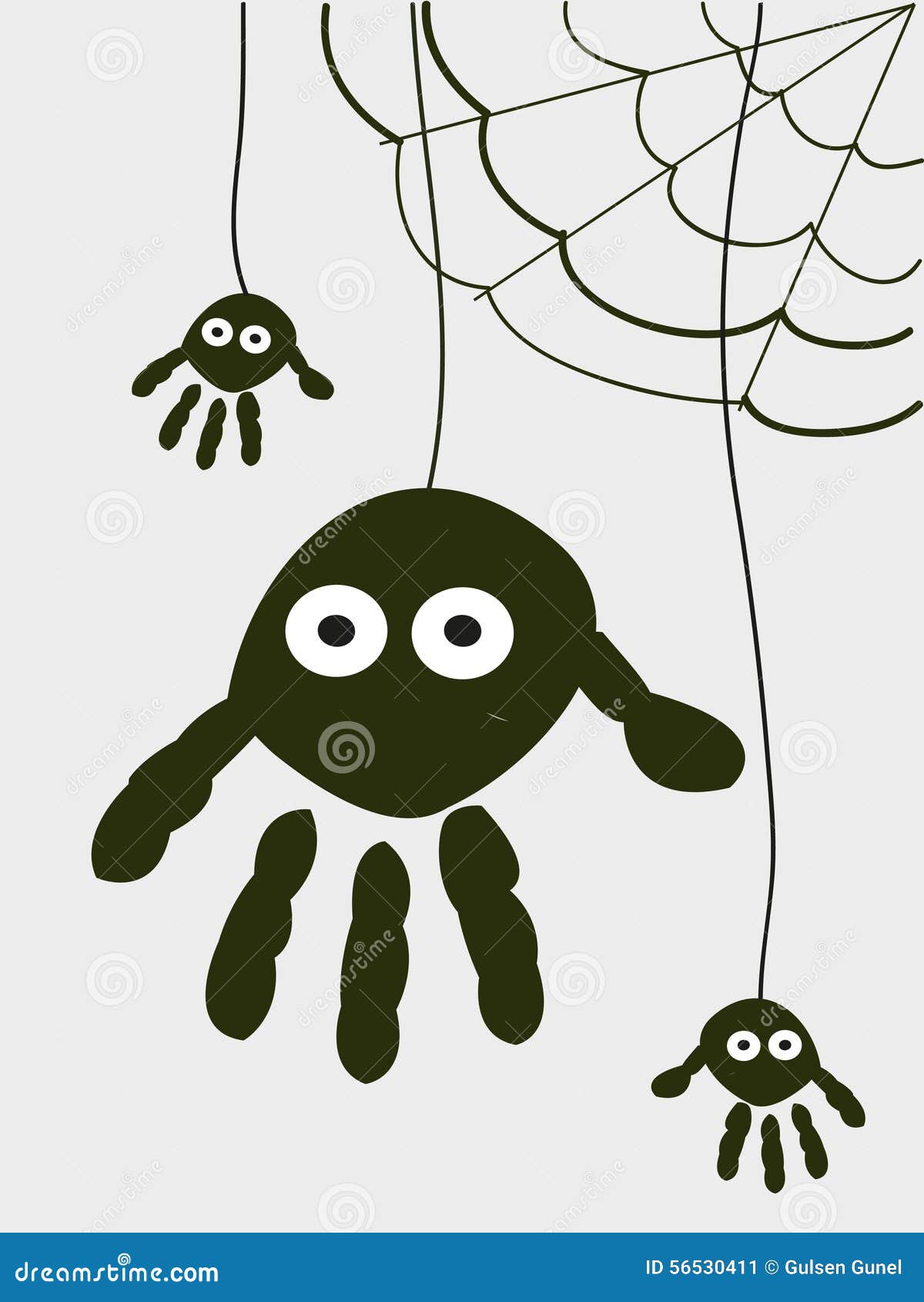 Spider With Hand Prints Halloween Background Cartoon Vector ...