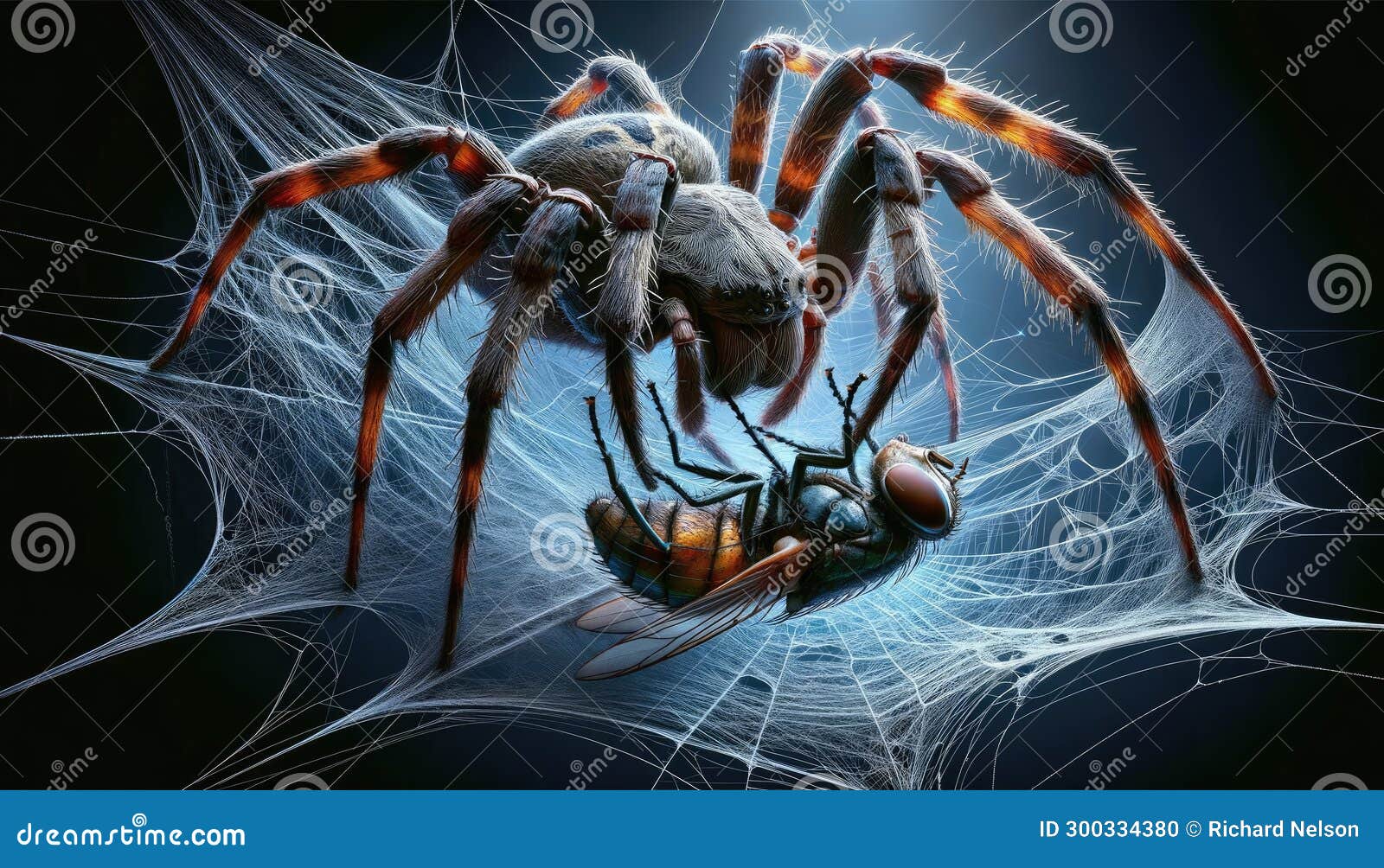 Spider catching a fly stock illustration. Illustration of entrapment ...