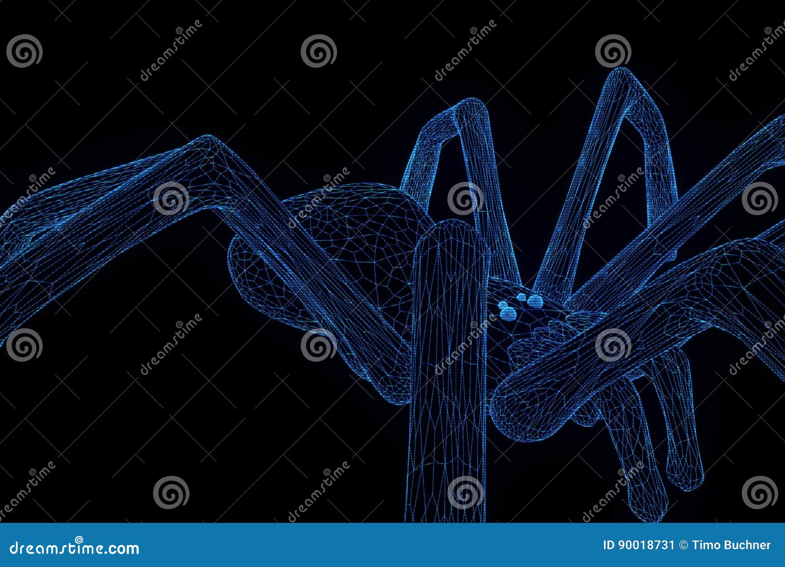 Spider in Hologram Wireframe Style. Nice 3D Rendering Stock ...